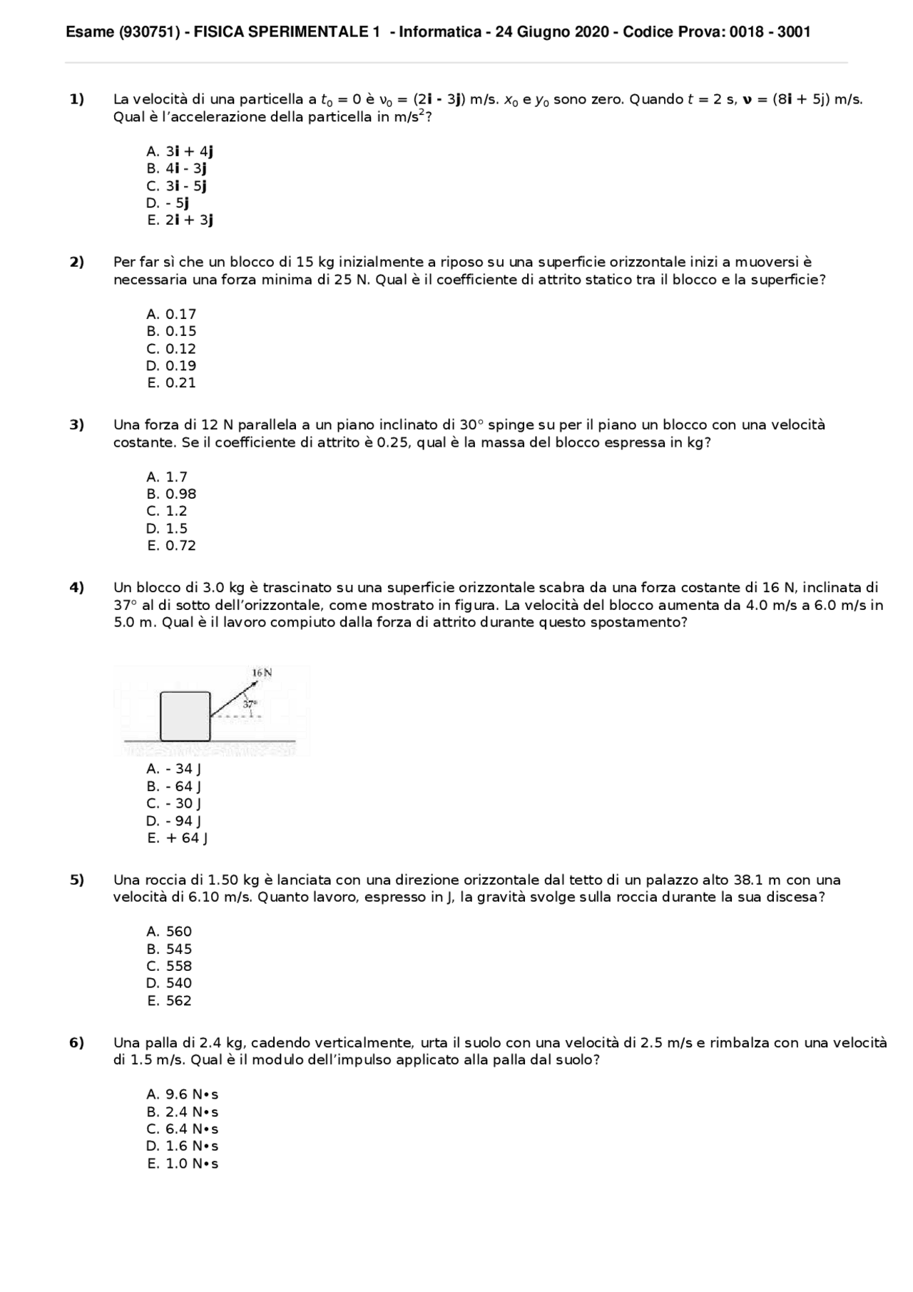 Temi Esame Svolti Fisica 1 Profferroni Unibs Prove Desame Di Fisica