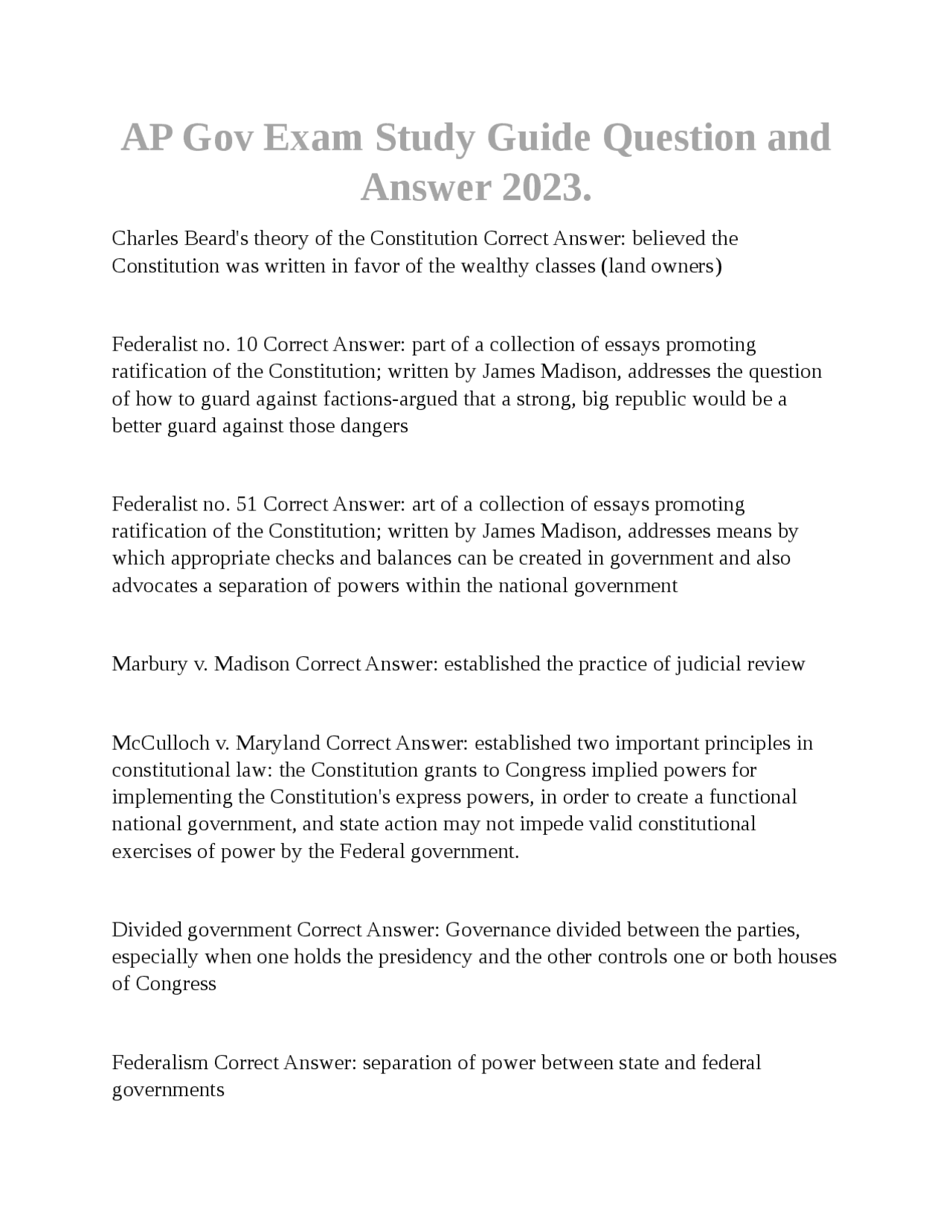 AP Gov Exam Study Guide Question andAnswer 2023 | Exams Political ...