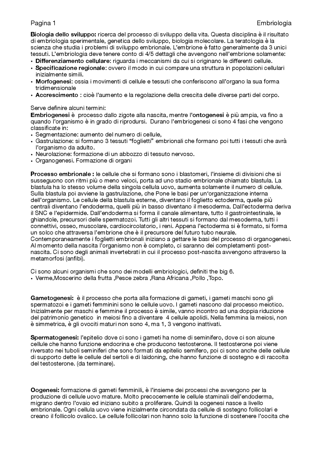 Embriologia Per Il Corso Di Laurea Triennale In Scienze Biologiche