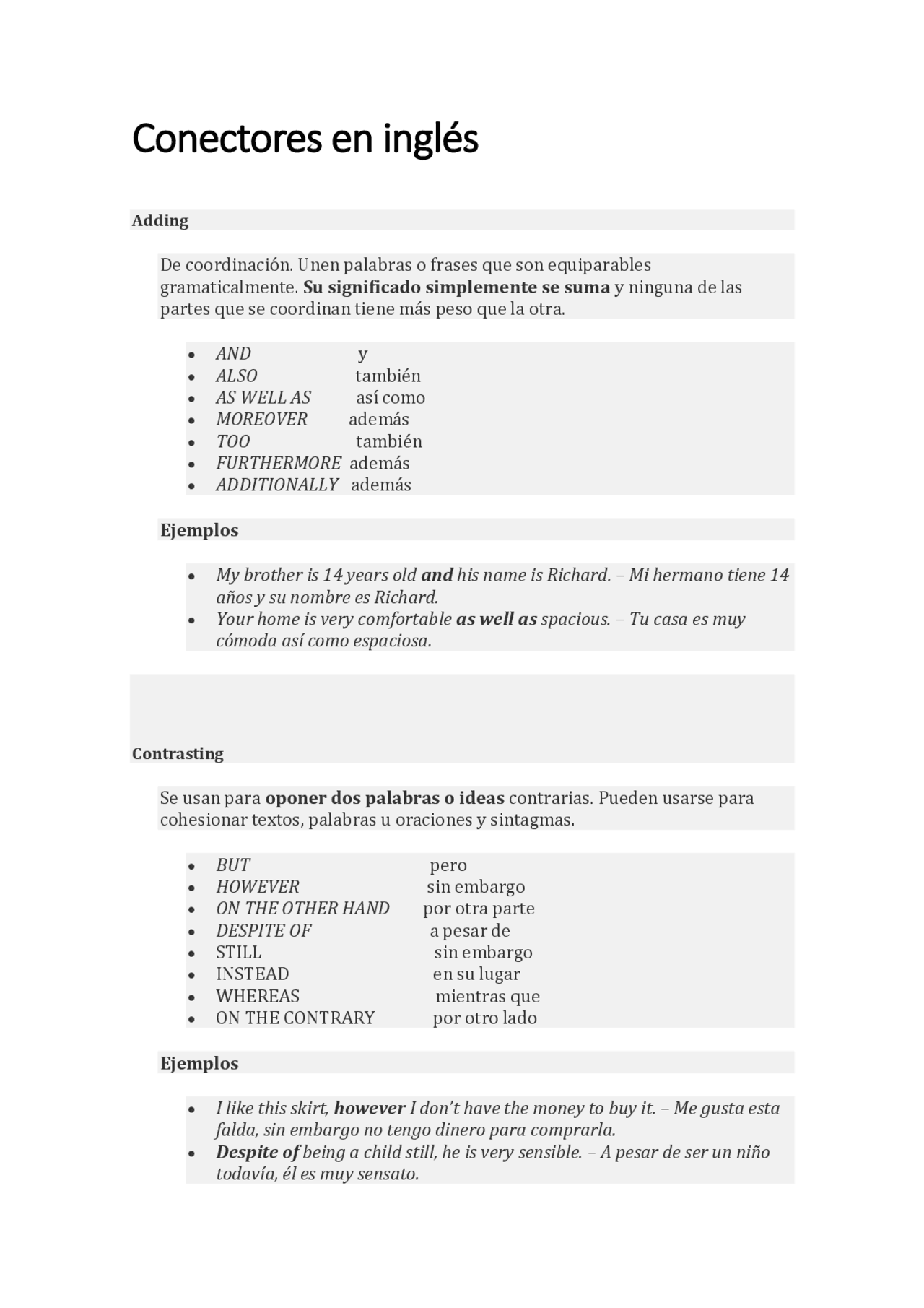 Conectores En Inglés Apuntes De Inglés Docsity