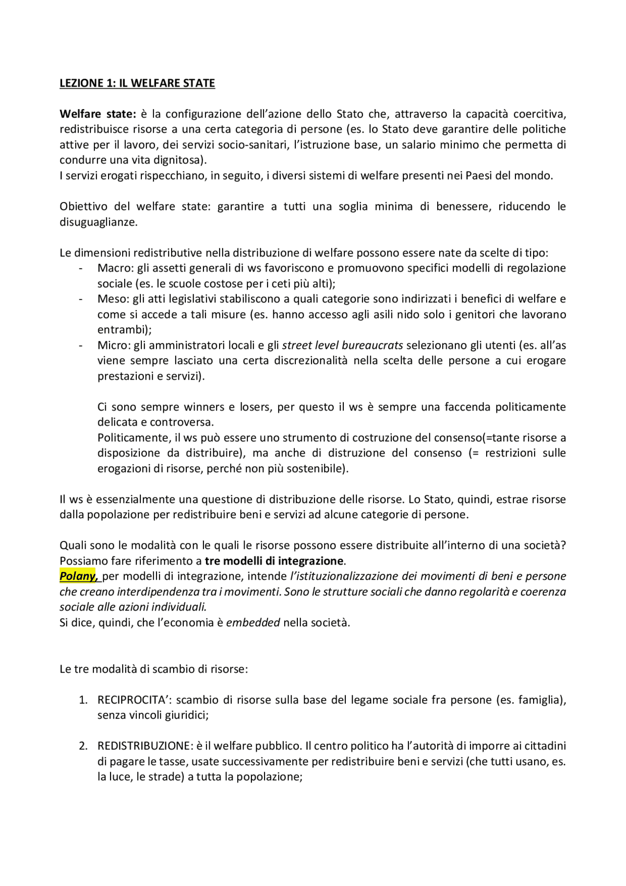 Appunti Di Sistemi Di Welfare Comparati Appunti Di Sociologia