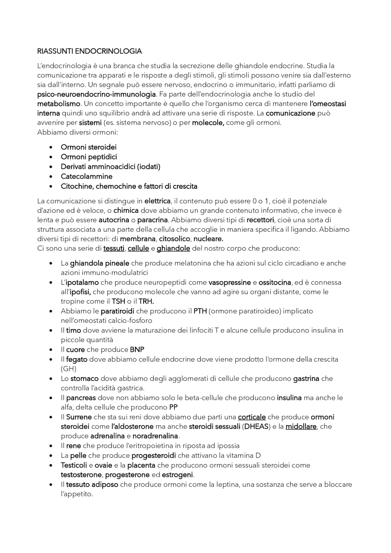 Riassunti Di Endocrinologia Dispense Di Endocrinologia Docsity