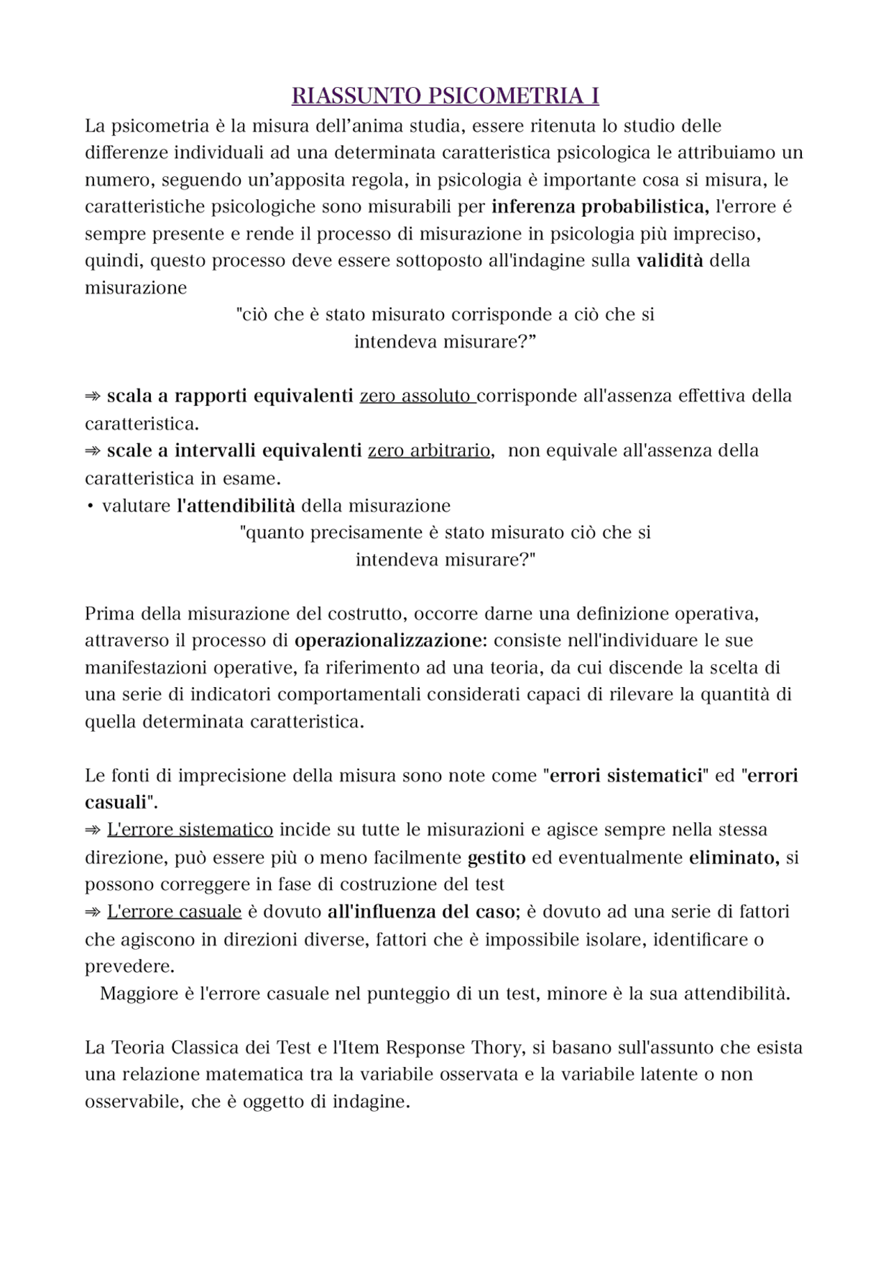 Riassunto Psicometria 1 Appunti Di Psicometria Docsity