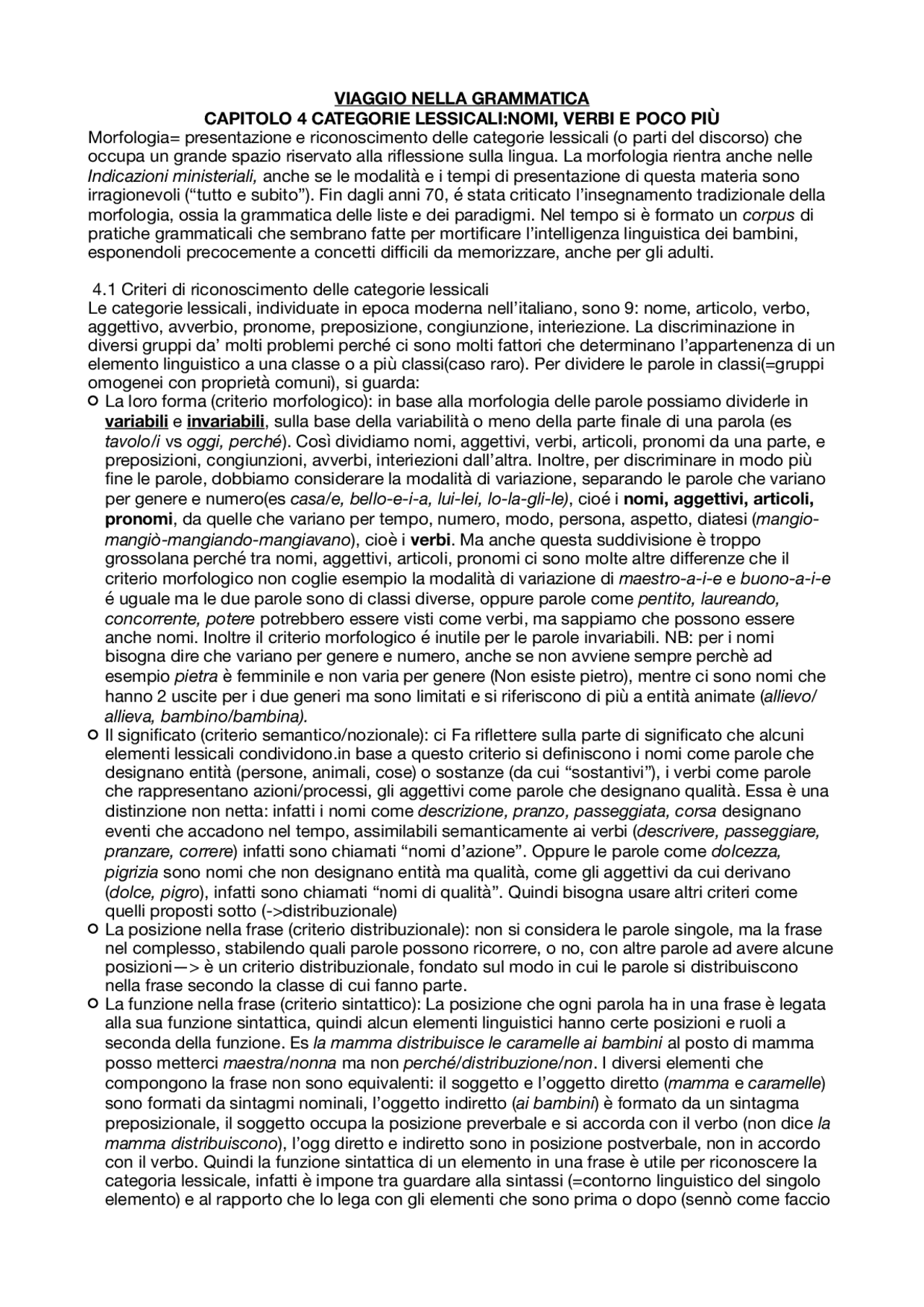 Riassunto Cap 4 Del Libro Viaggio Nella Grammatica Schemi E Mappe