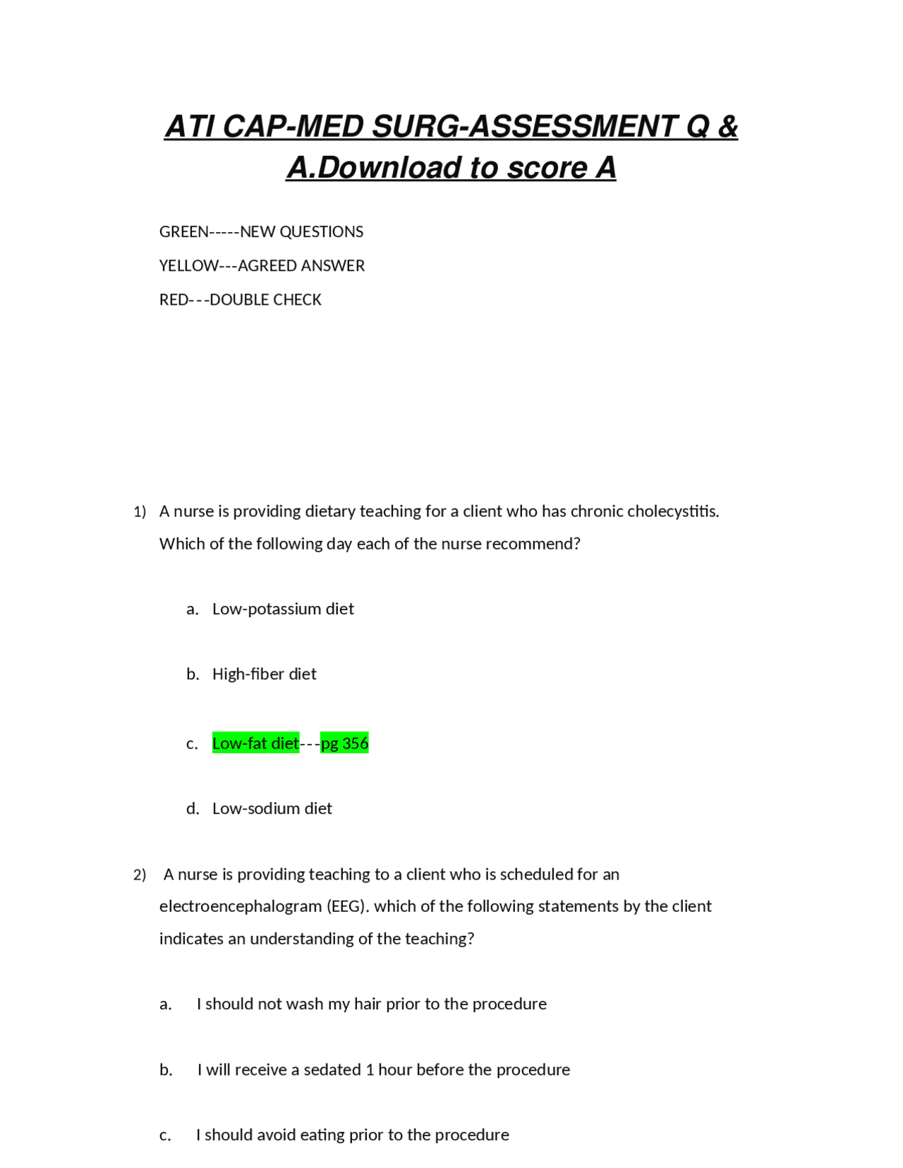ATI CAP-MED SURG-ASSESSMENT Q & A.Download to score A | Exams Nursing ...