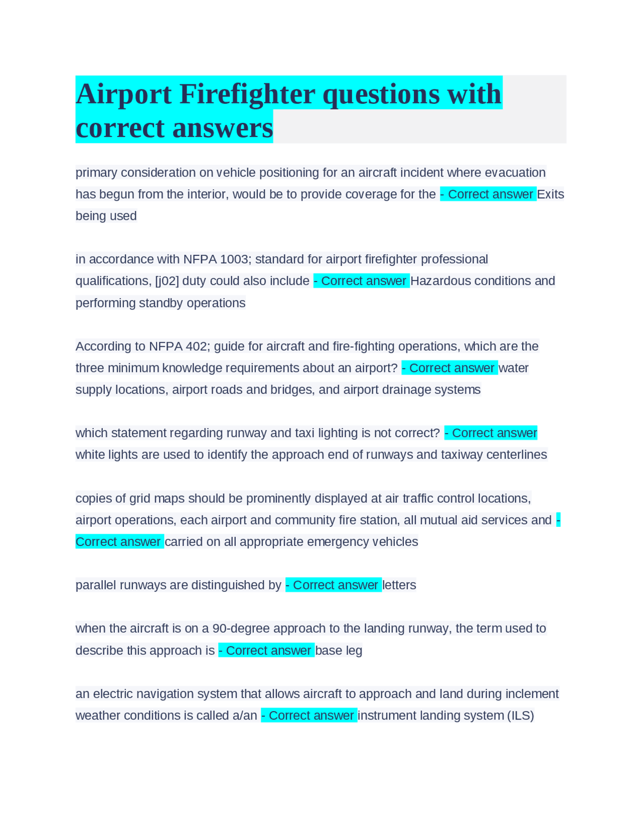 Airport Firefighter questions with correct answers | Exams Community ...