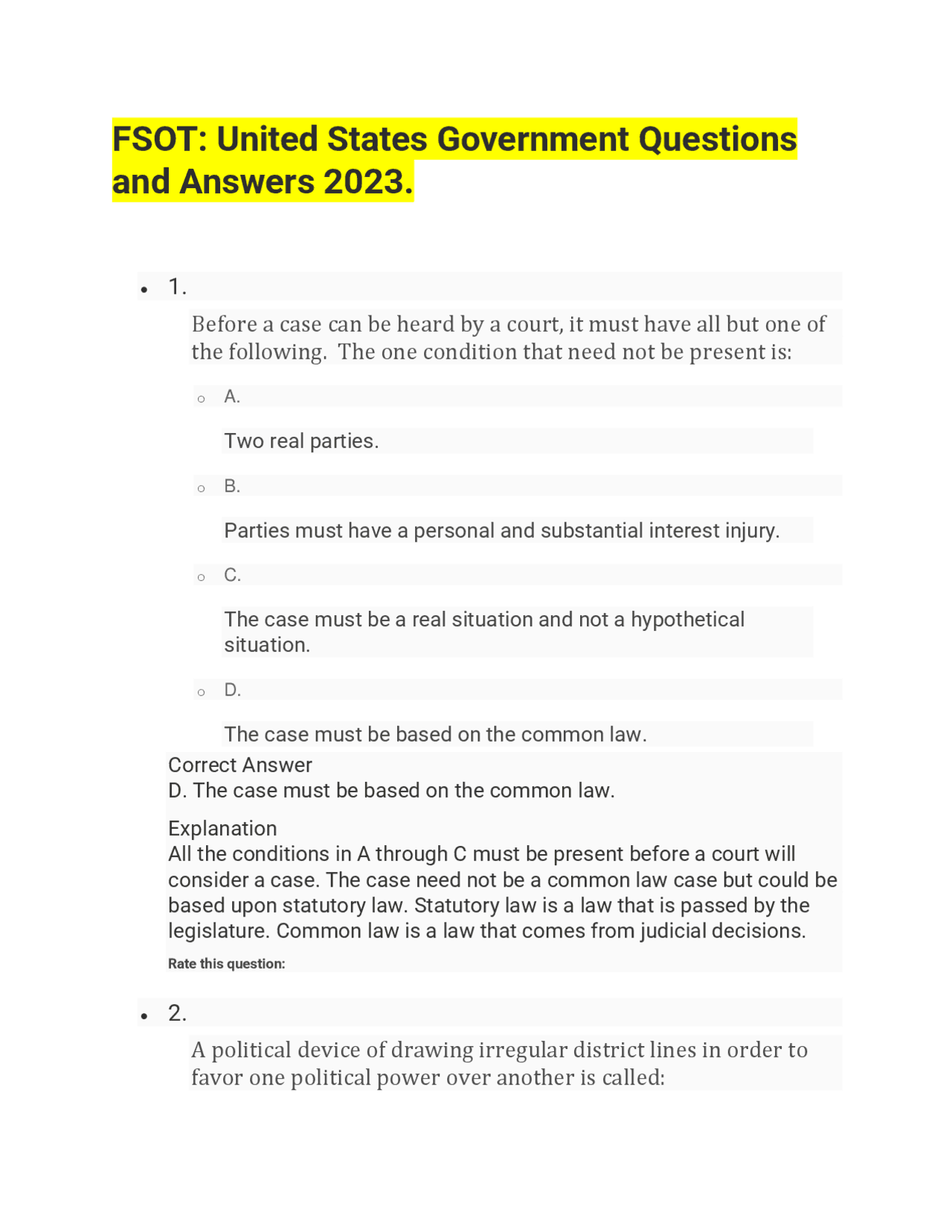 FSOT: United States Government Questions and Answers 2023. | Exams ...