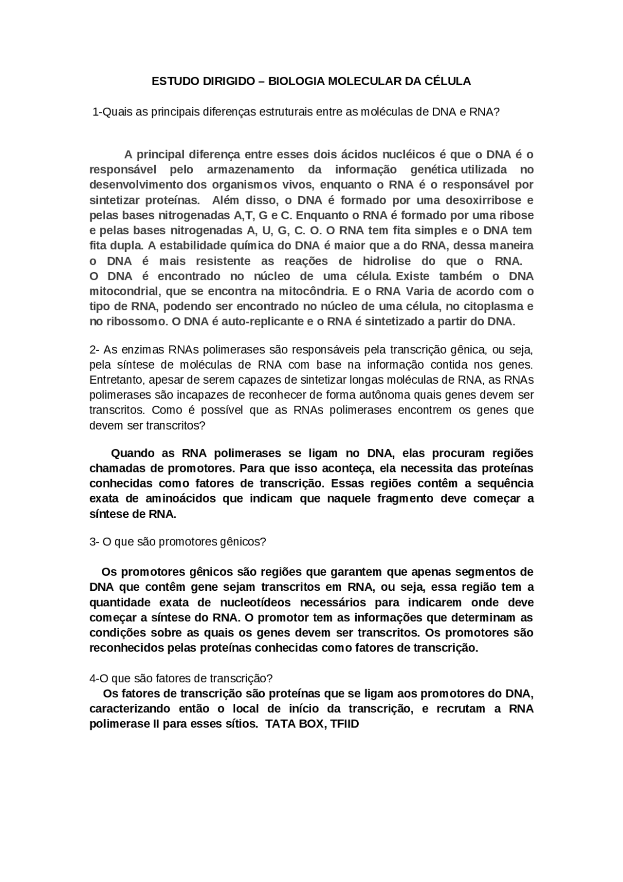 Estudo dirigido biomol e biocel | Exercícios Biologia Celular e ...