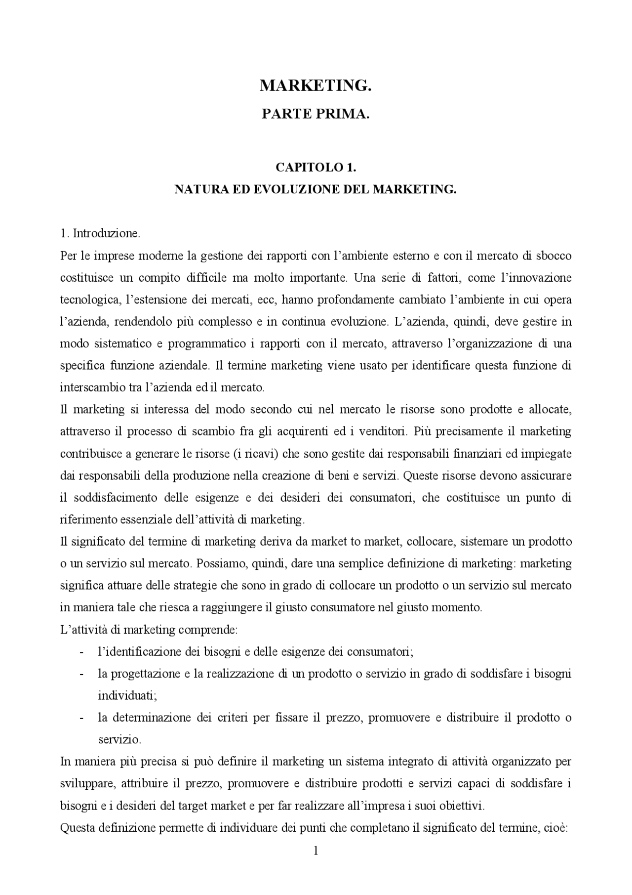 Marketing: natura, evoluzione e orientamenti | Dispense di Marketing | Docsity