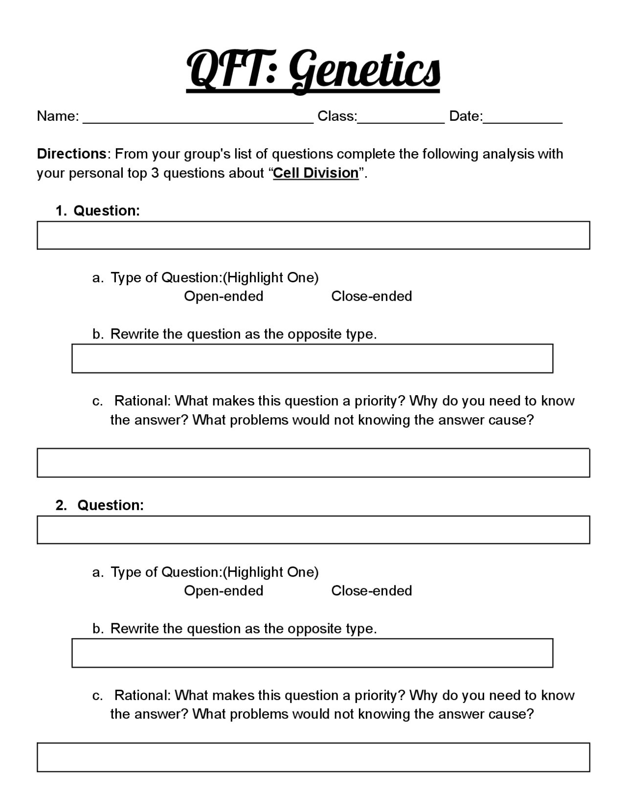Directions for Using Question Formulation Technique | Lecture notes ...