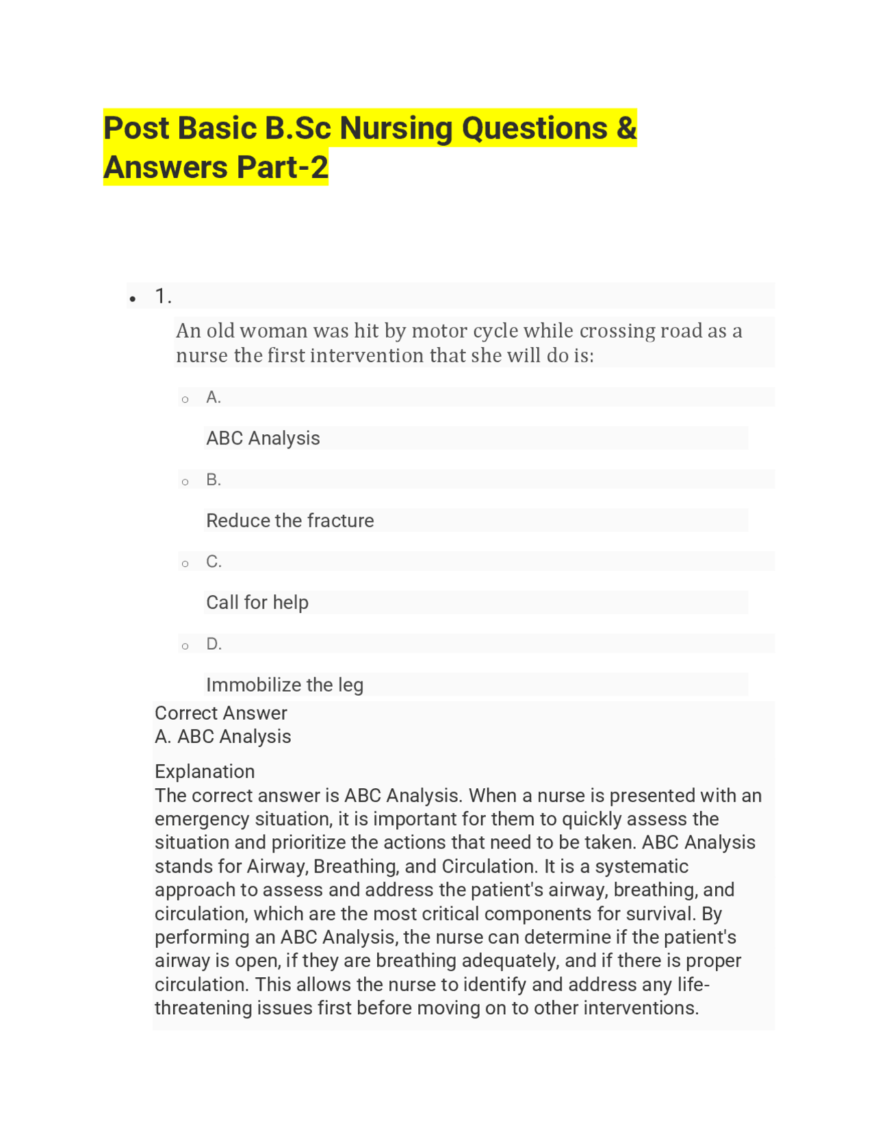 Post Basic B.Sc Nursing Questions & Answers Part-2 | Exams Nursing ...
