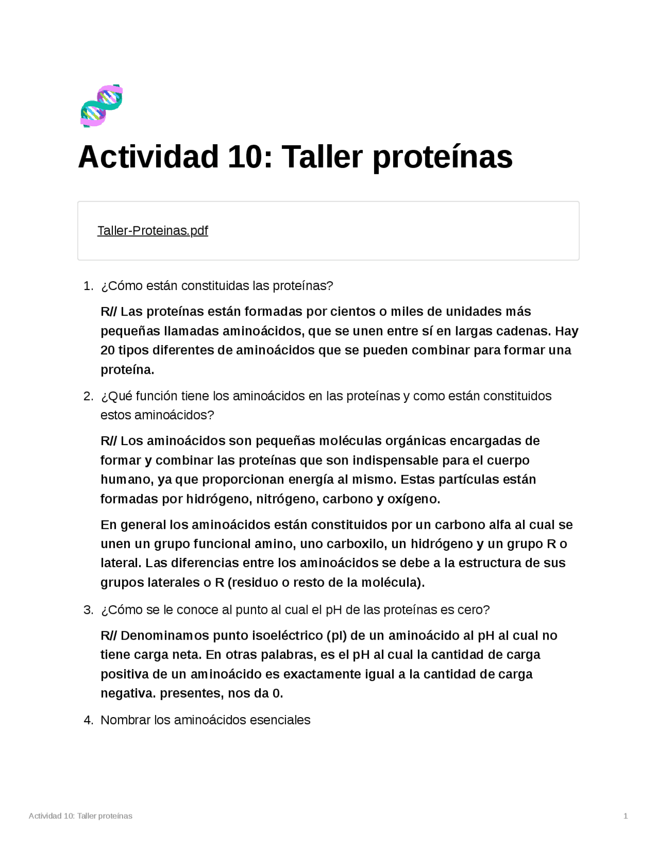 Actividad Taller Proteínas Ejercicios De Química Docsity