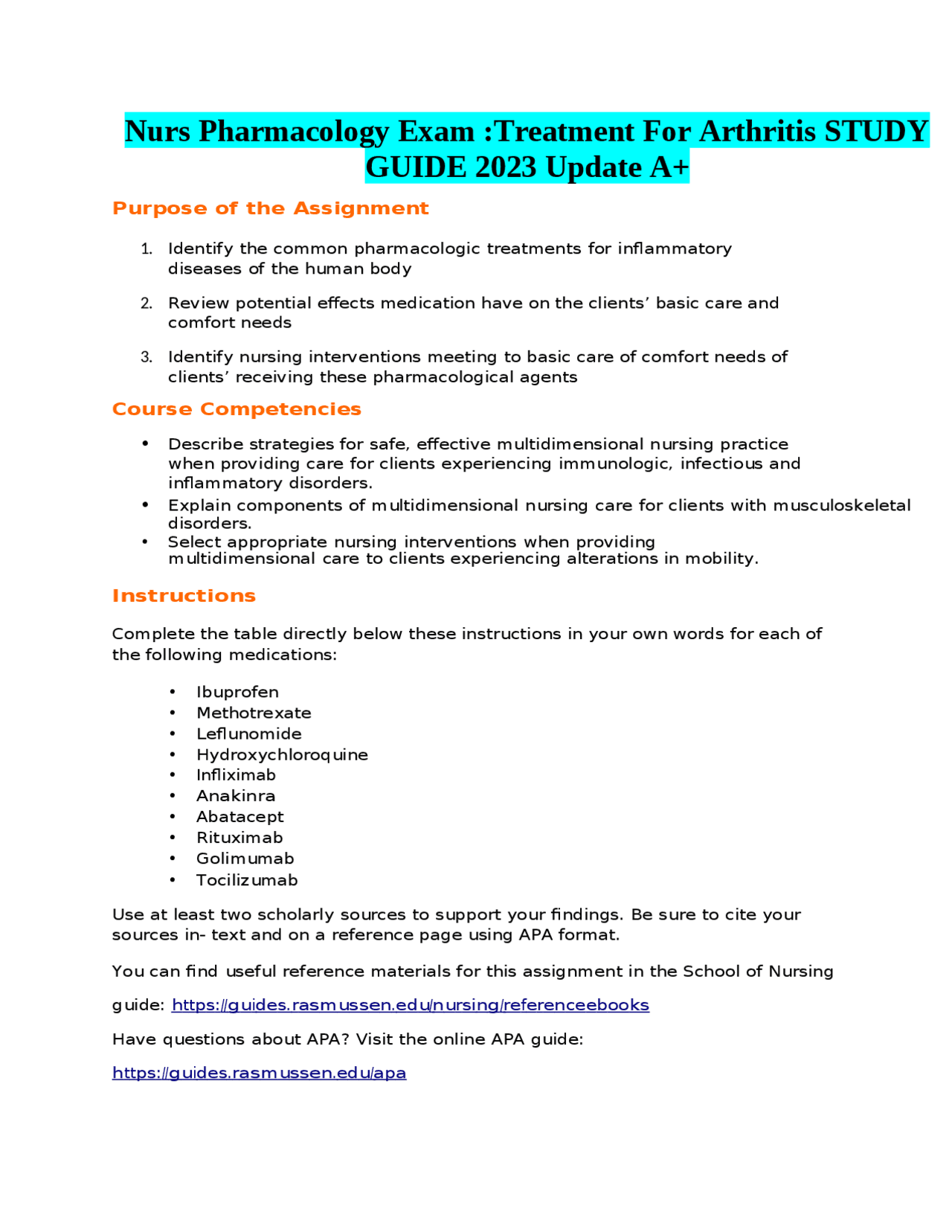 Nurs Pharmacology Exam :Treatment For Arthritis STUDY GUIDE 2023 Update ...