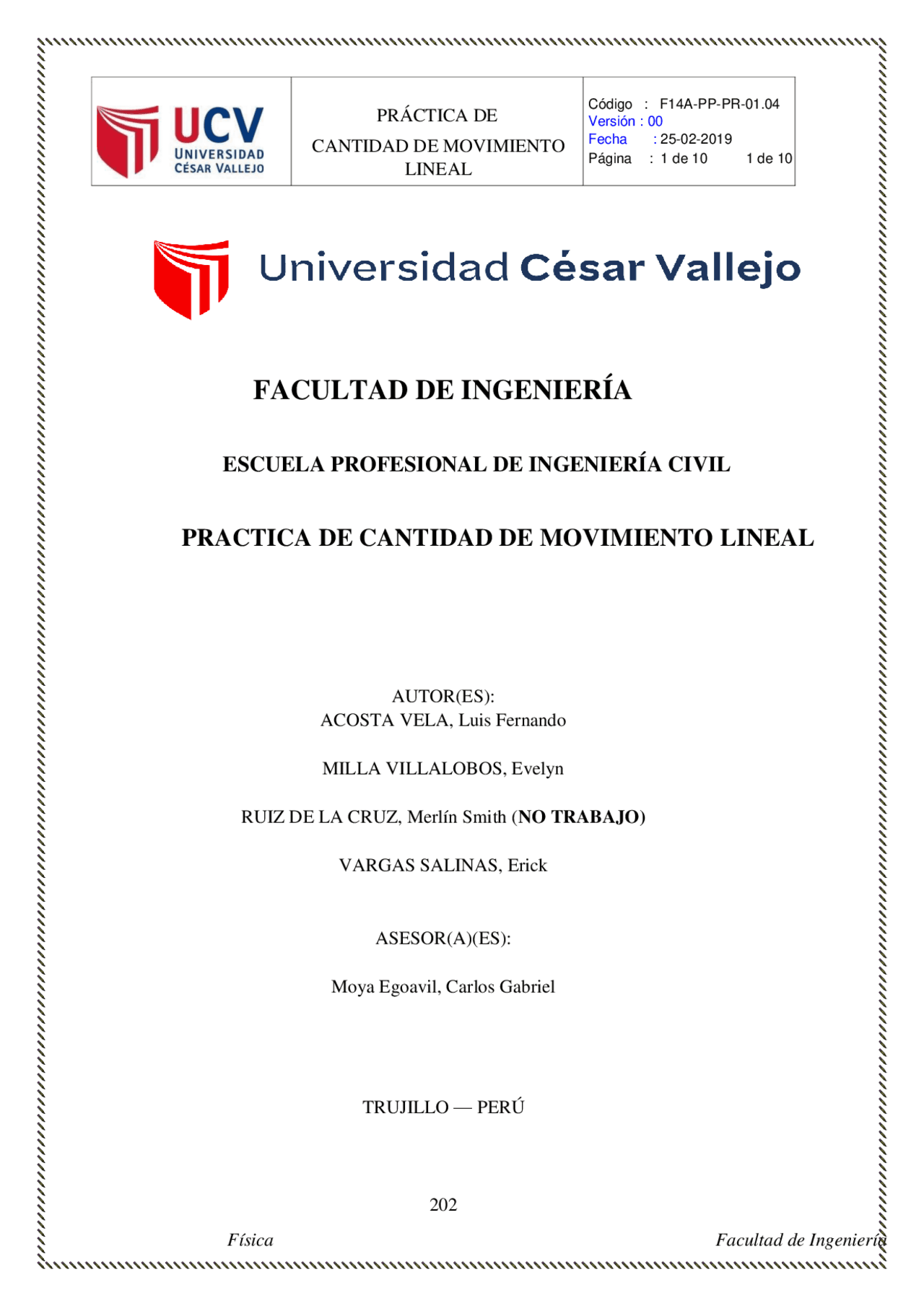 PROUDCTO DE LA SEMANA 3 - ESTATICA - UCV.pdf | Ejercicios de Estática | Docsity