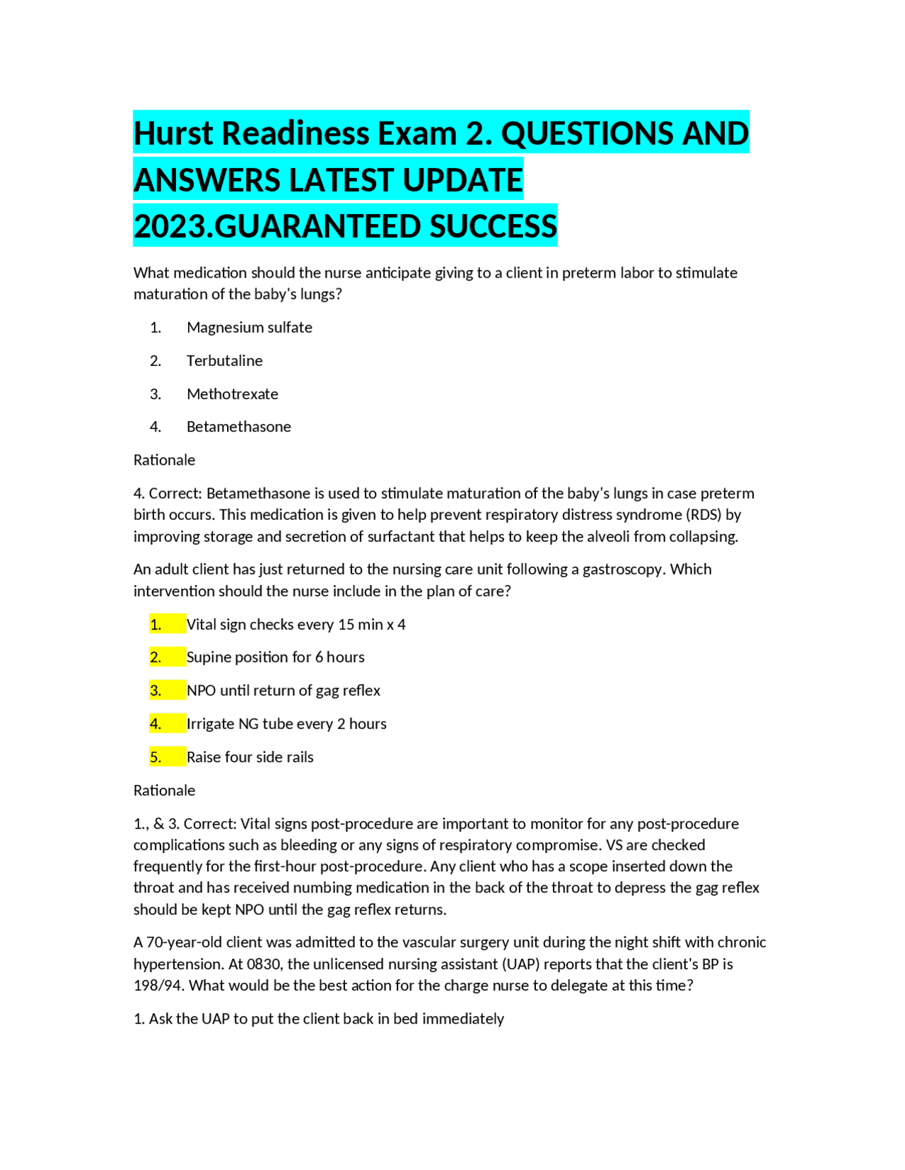 Hurst Readiness Exam 2 Questions And Answers Latest Update 2023