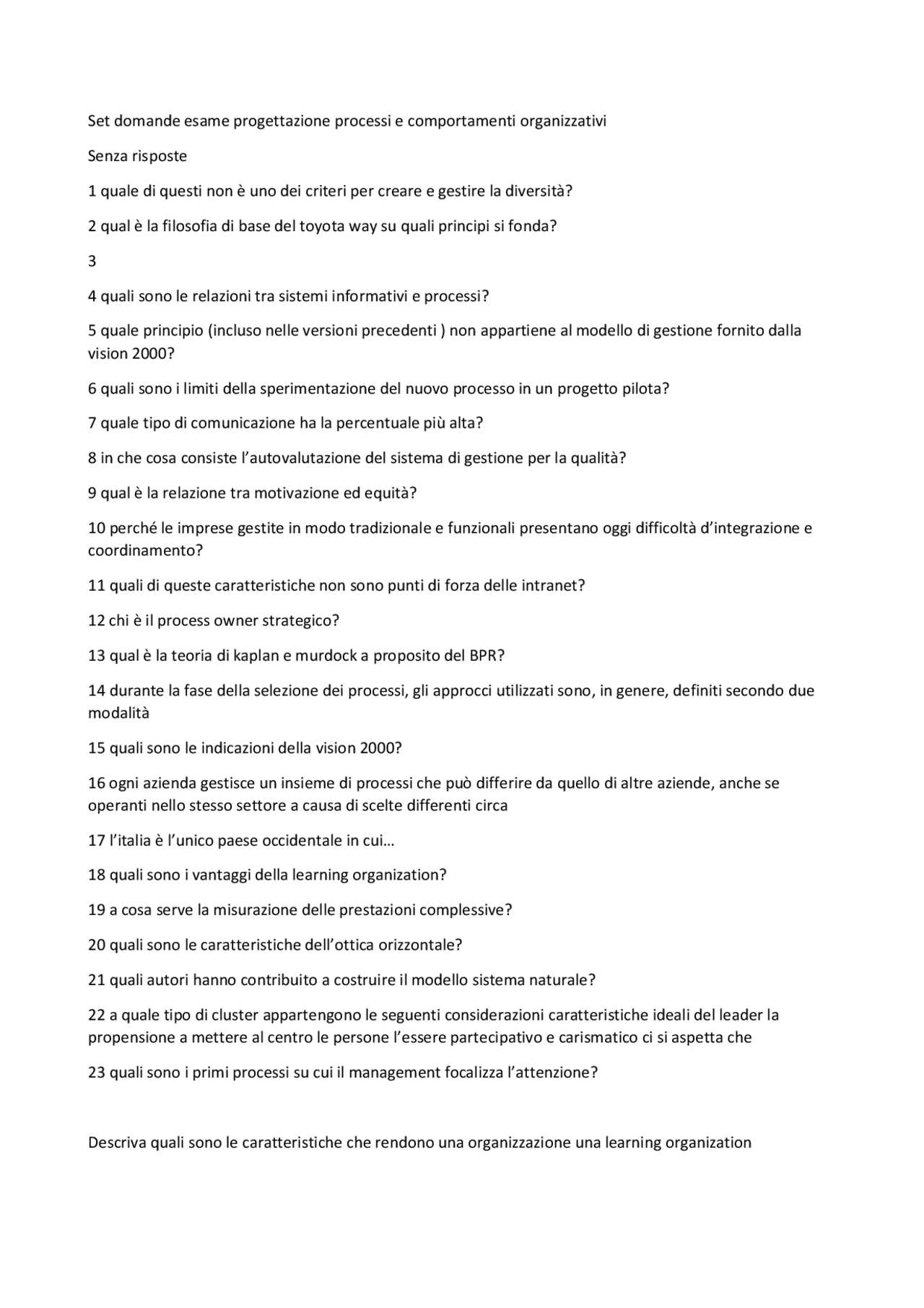 Domande Esame Non Svolte Prove Desame Di Sociologia Dei Processi