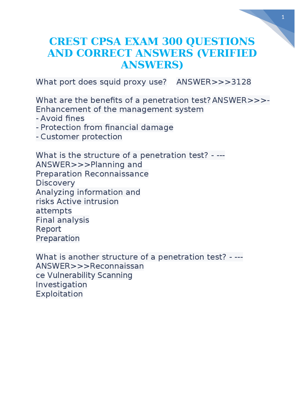 CREST CPSA EXAM 300 QUESTIONS AND CORRECT ANSWERS (VERIFIED ANSWERS ...