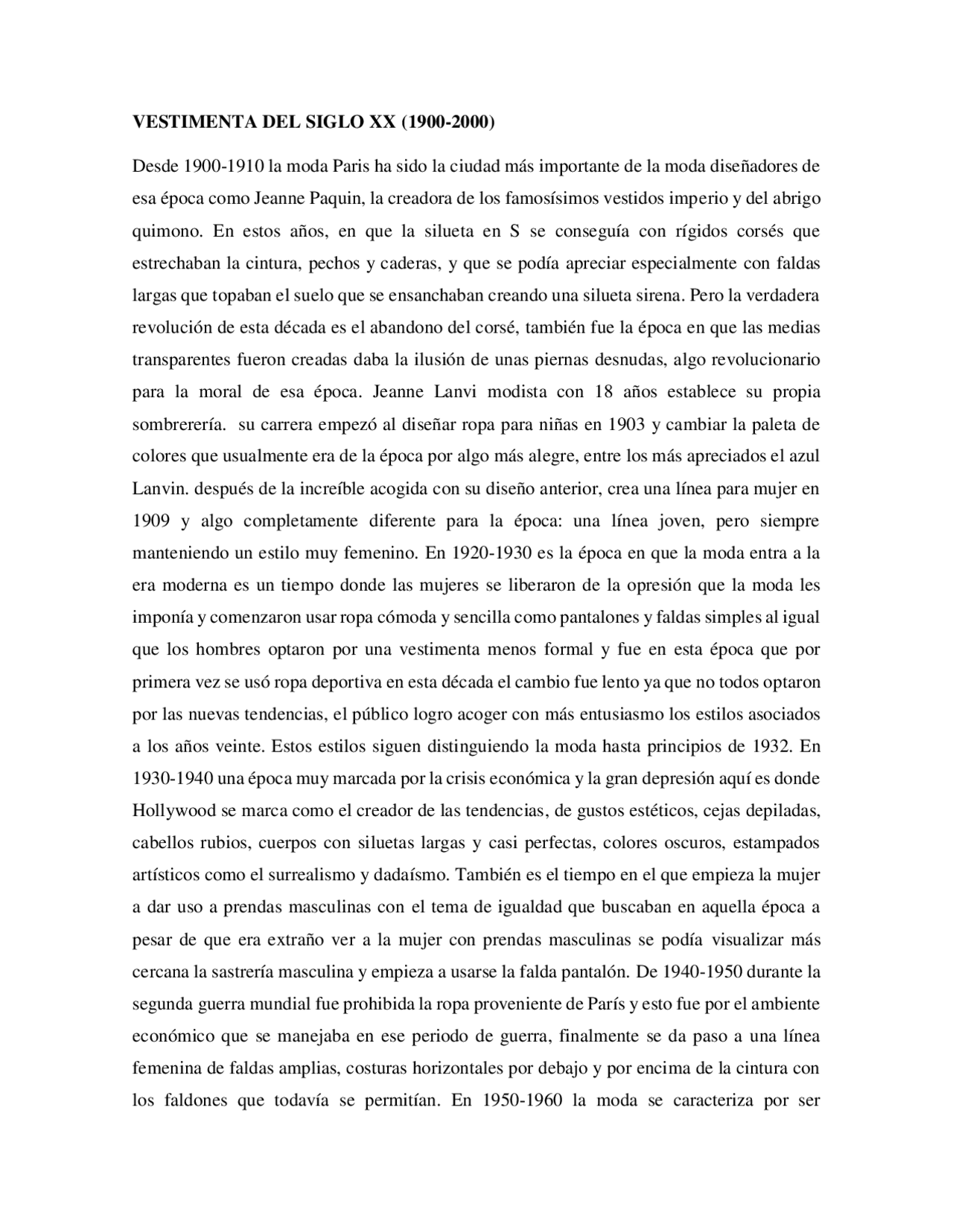 Vestimenta Del Siglo Xx Resúmenes De Historia Docsity