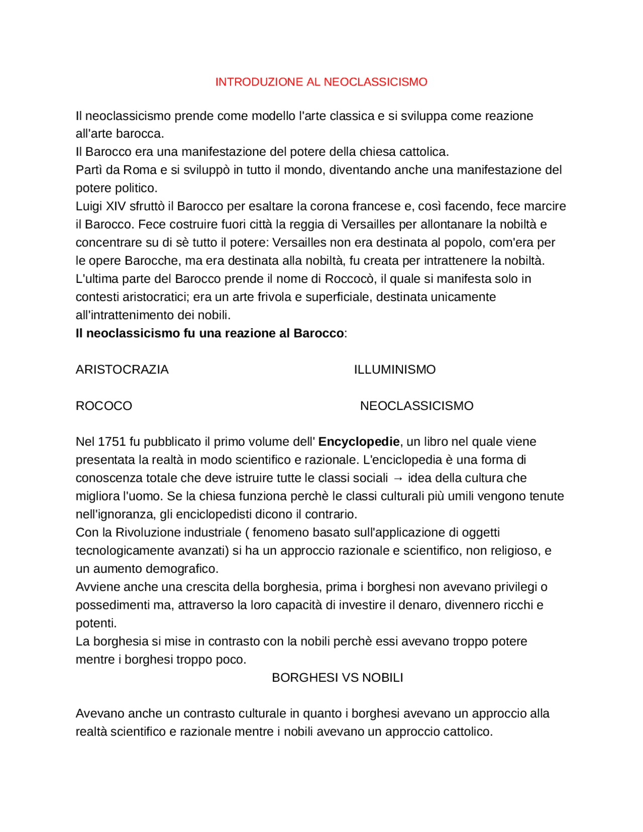 Introduzione Al Neoclassicismo Appunti Di Elementi Di Storia Dell