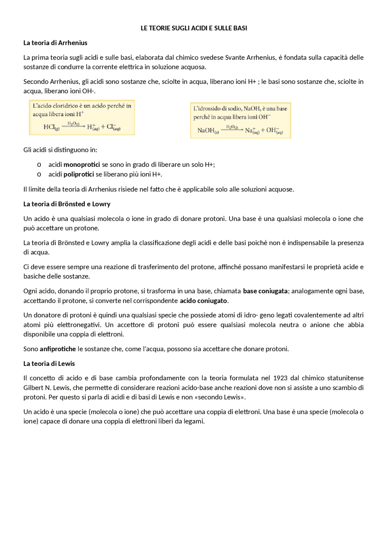 Riassunto Delle Teorie Sugli Acidi E Sulle Basi Schemi E Mappe
