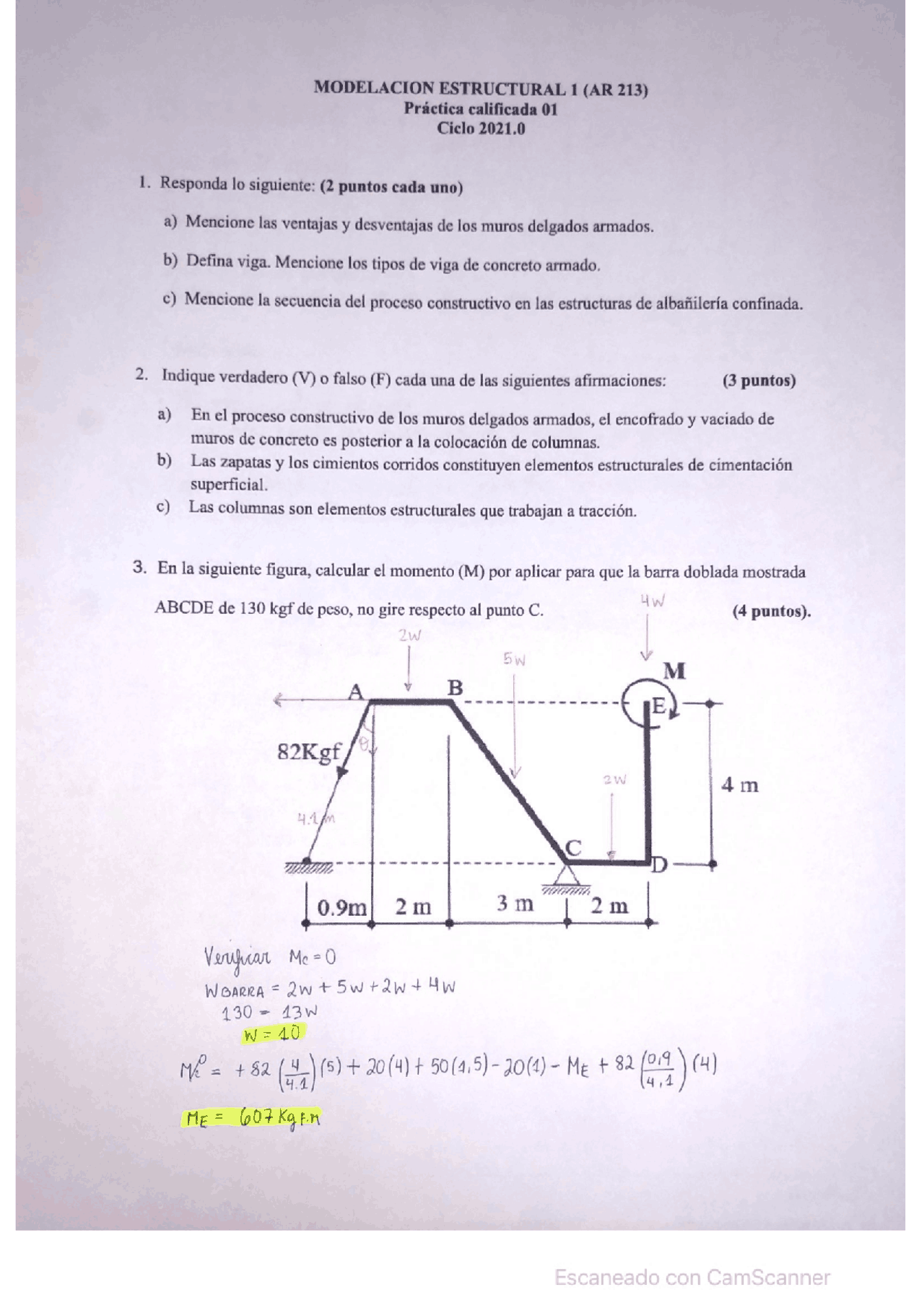Practica Calificada I Exámenes De Análisis Estructural Docsity