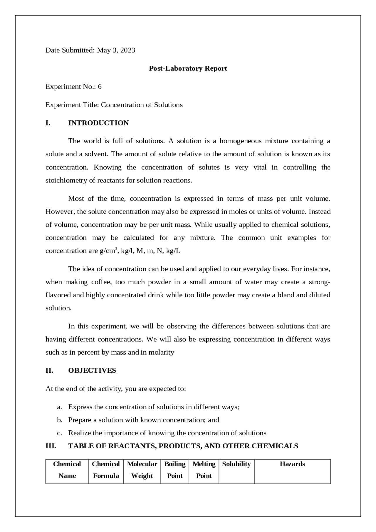 Experiment: Concentration of Solutions | Study Guides, Projects ...