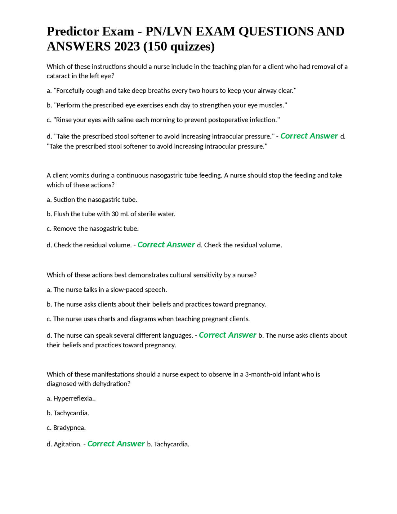Predictor Exam - PN/LVN EXAM QUESTIONS AND ANSWERS 2023 (150 quizzes ...