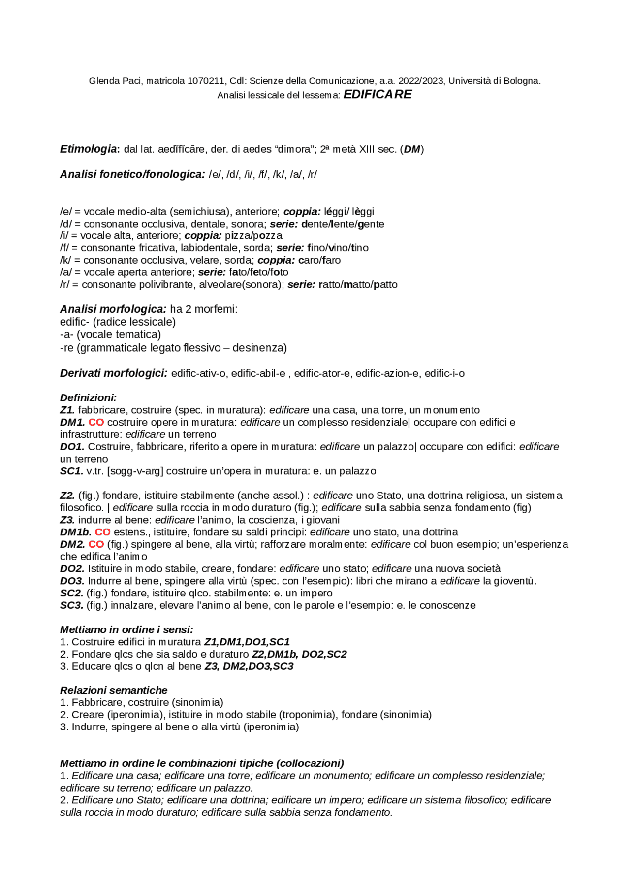 Scheda Lessicale Del Verbo Edificare Prof Francesco Bellucci Prove