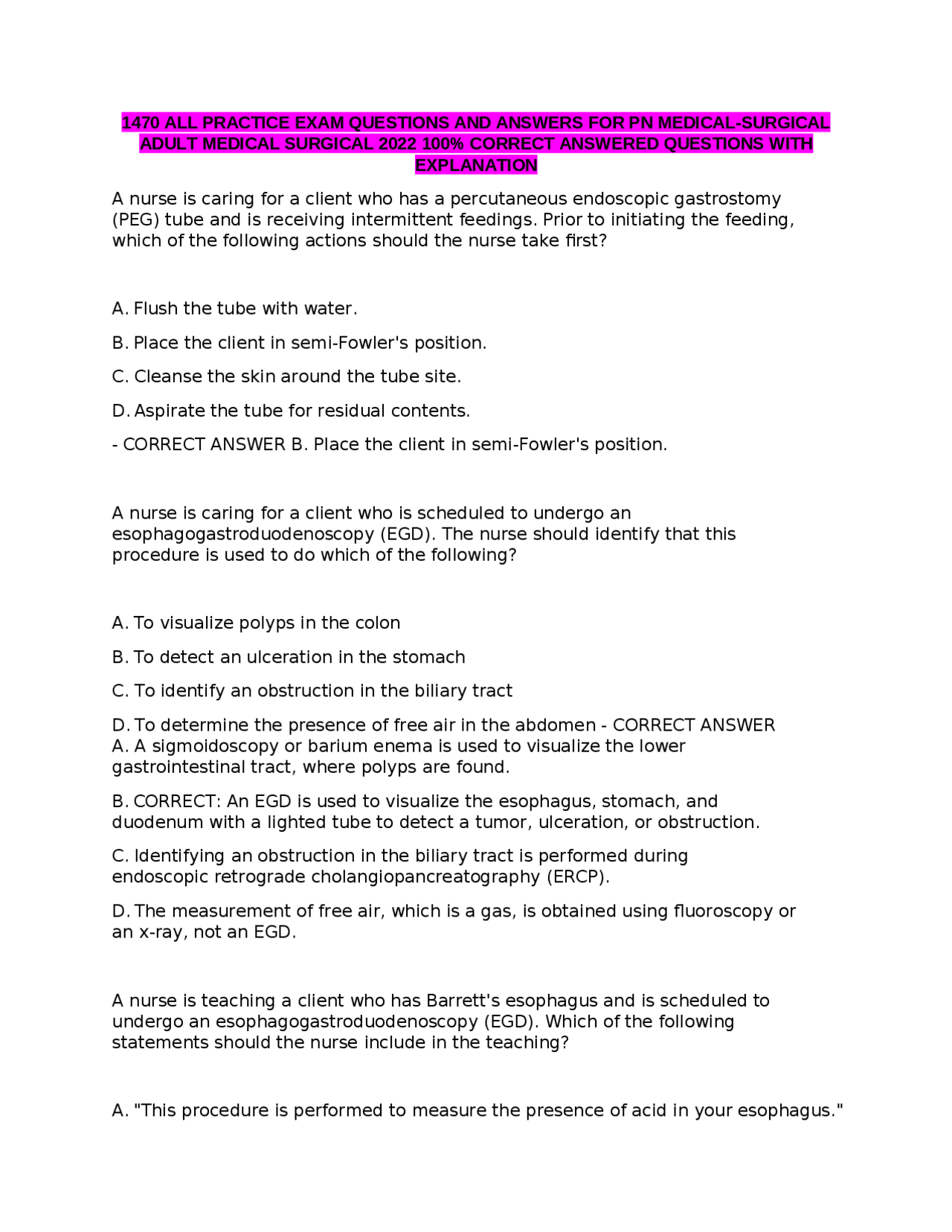 NR PN ADULT MED SURGE EXAM QUESTIONS WITH ANSWERS SUCCESS GURANTEED ...