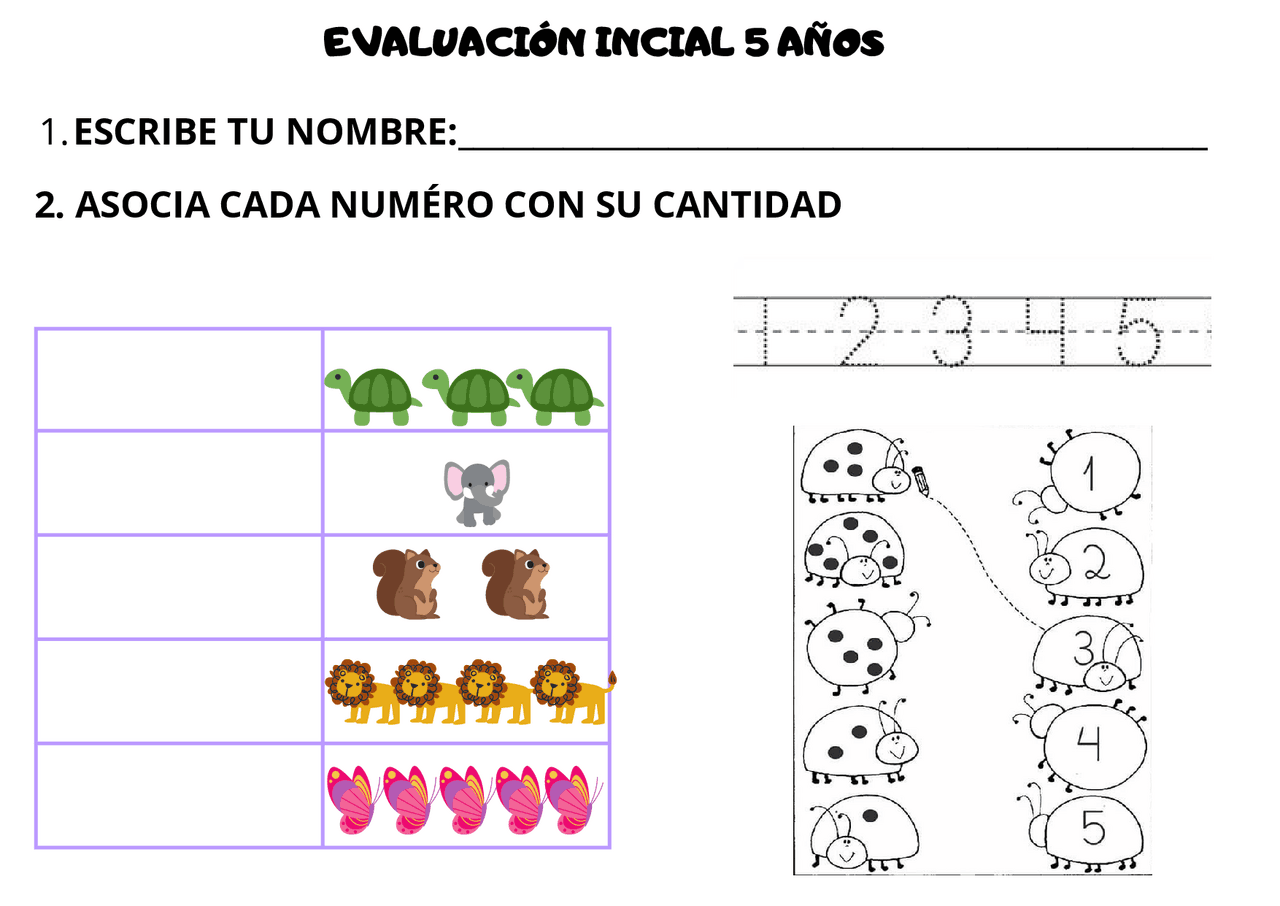 EVALUACIÓN INICIAL 5 AÑOS | Ejercicios de Desarrollo Infantil | Docsity