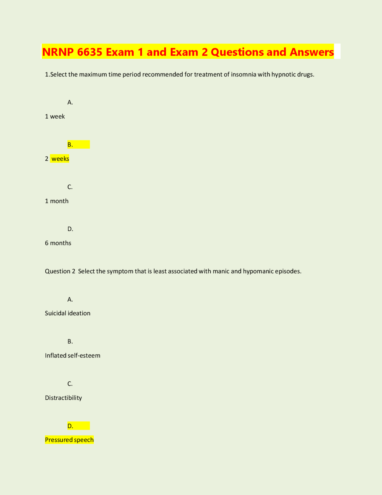 Nrnp 6635 Exam 1 And Exam 2 Questions And Answers Exams Nursing Docsity 