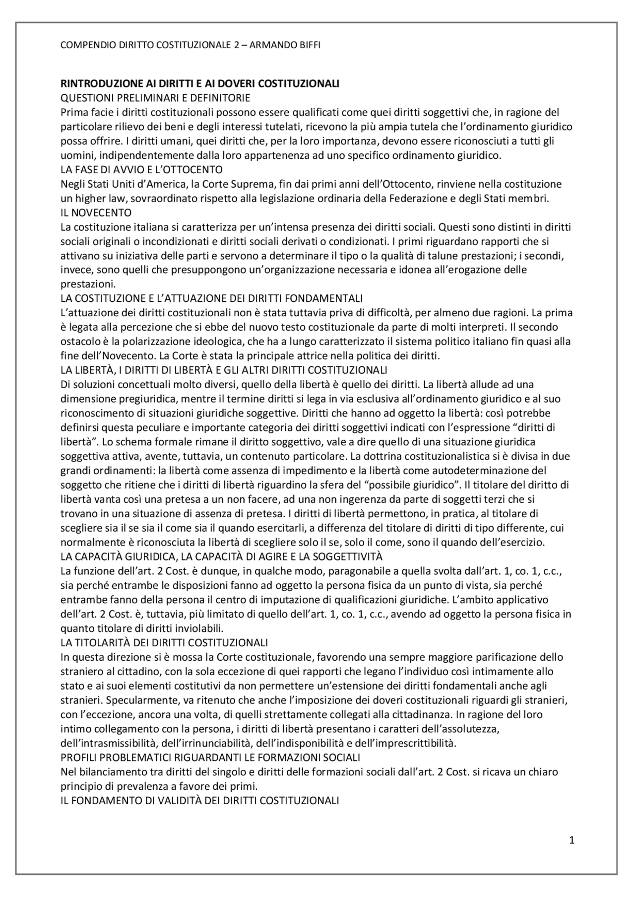 RIASSUNTO manuale "I DIRITTI E I DOVERI COSTITUZIONALI" 3° EDIZIONE di ...