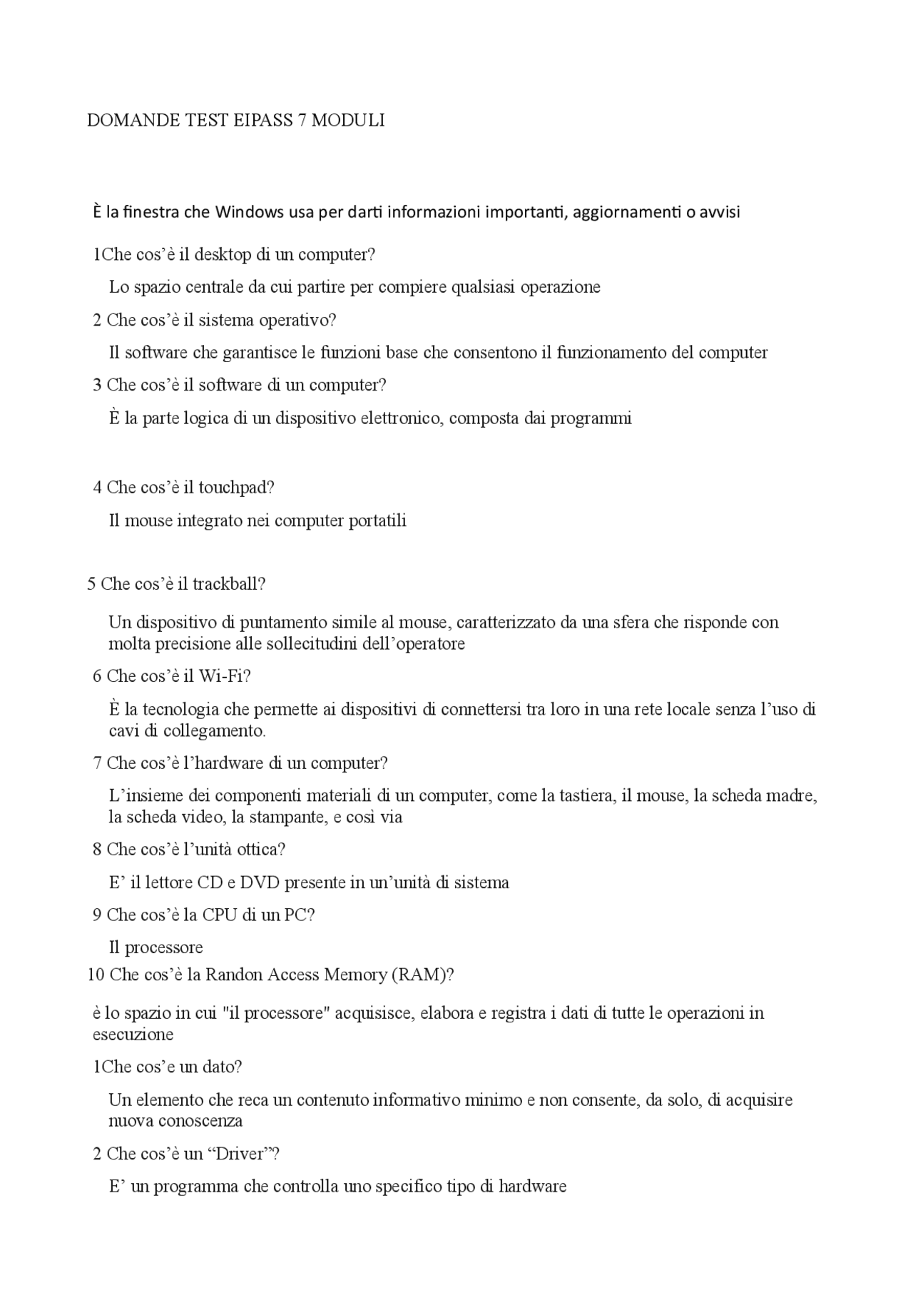 Domande Eipass 7 Moduli Dispense Di Informatica Docsity