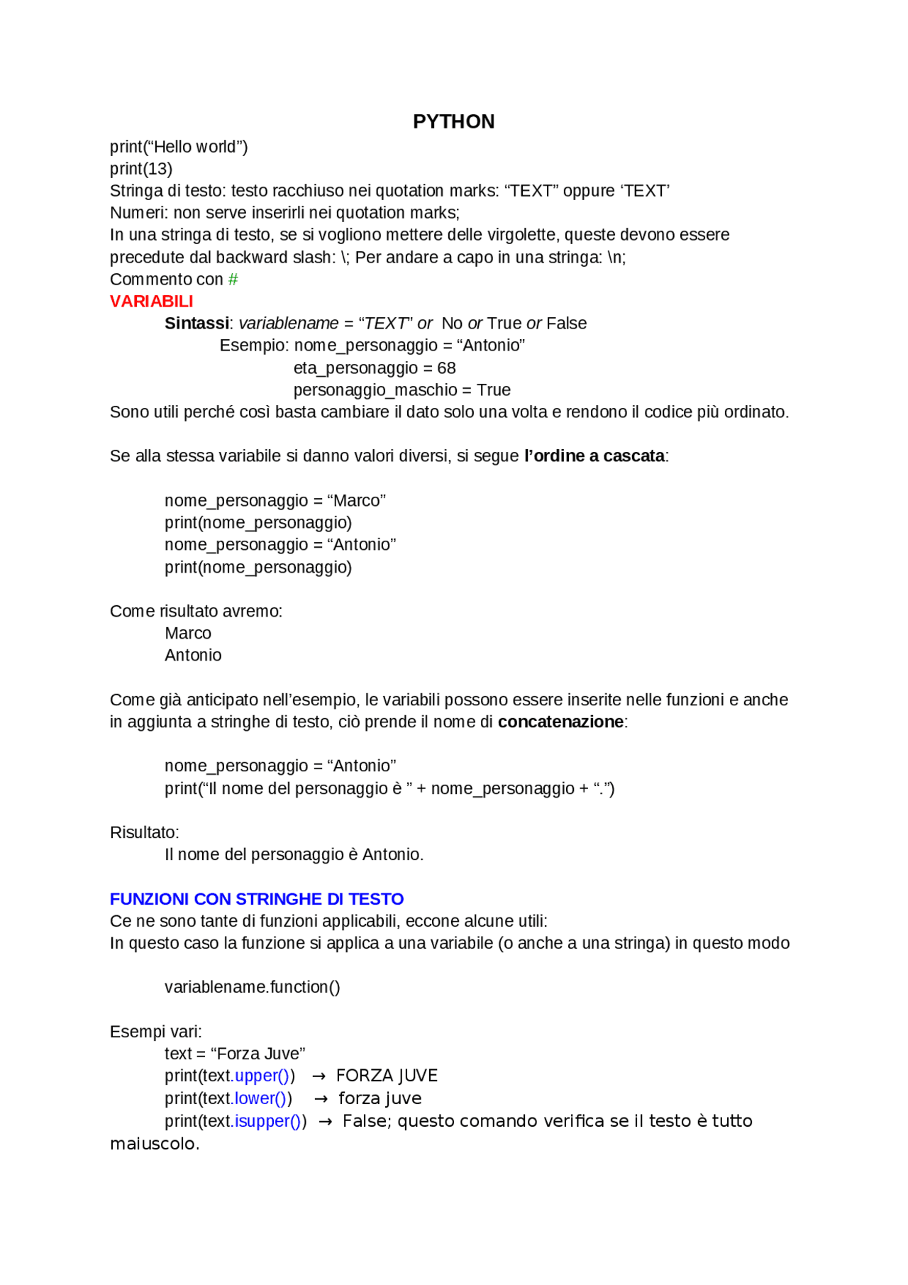 Python: sintesi breve e pratica | Dispense di Informatica | Docsity