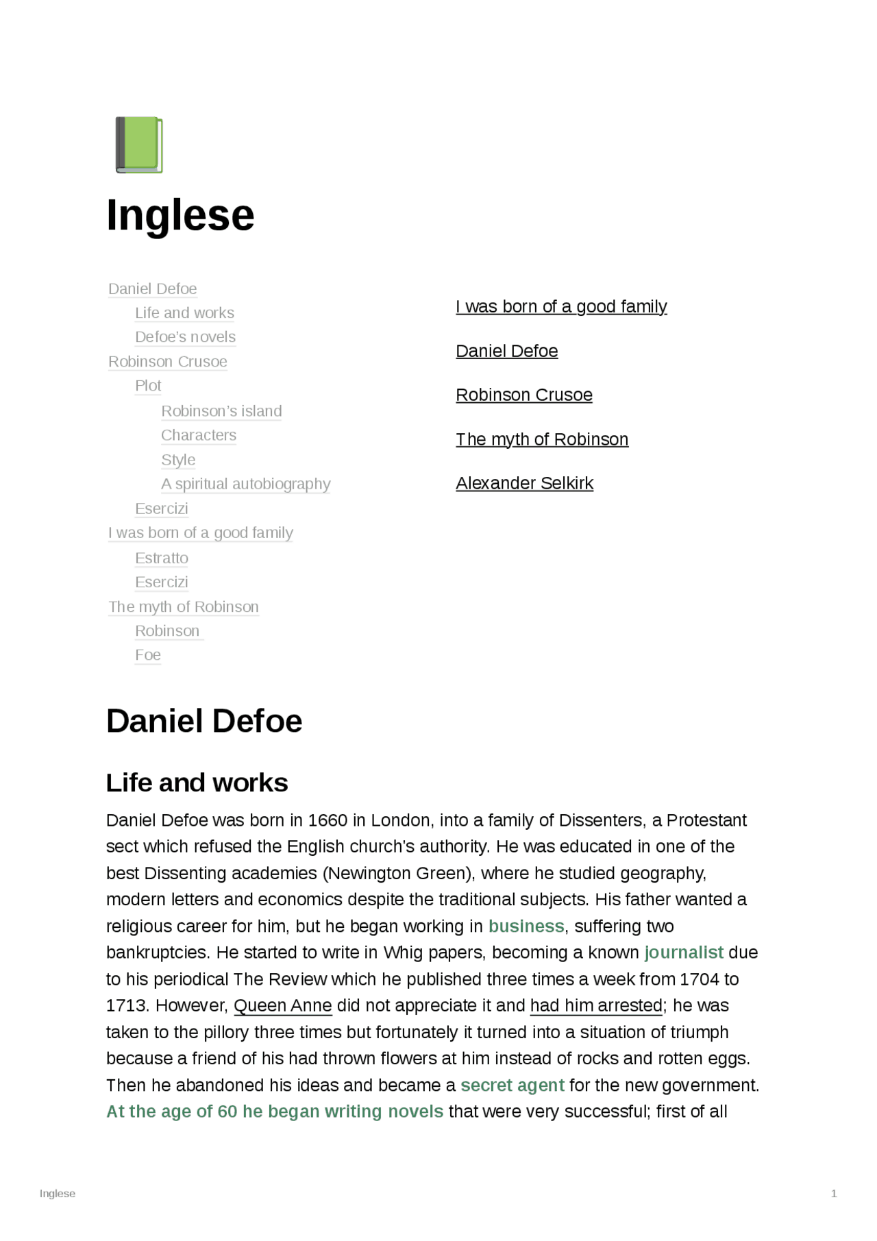 Riassunti di inglese su Daniel Defoe | Appunti di Inglese | Docsity