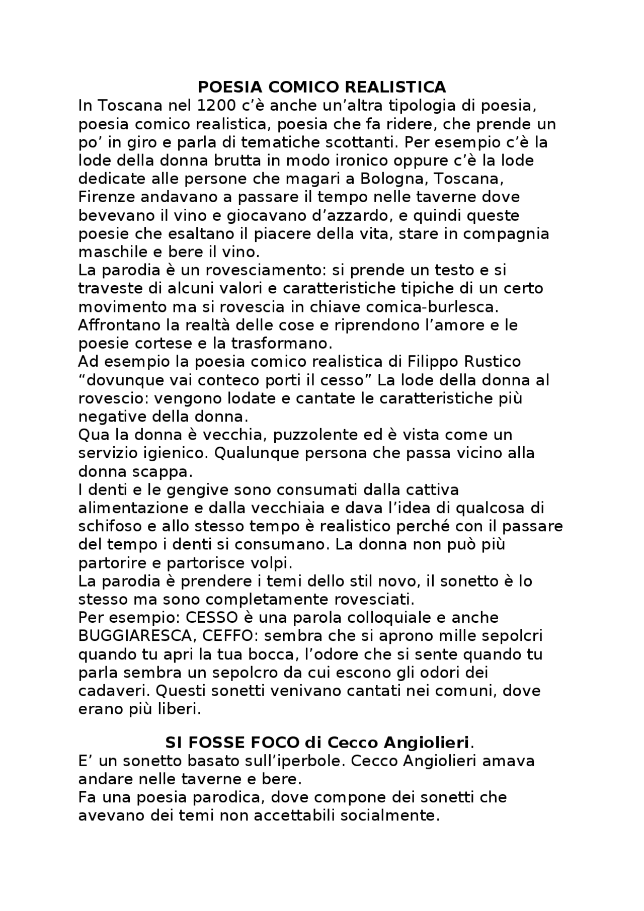 POESIA COMICO REALISTICA E COMMENTO DELLA POESIA SI FOSSI FOCO DI CECCO ...