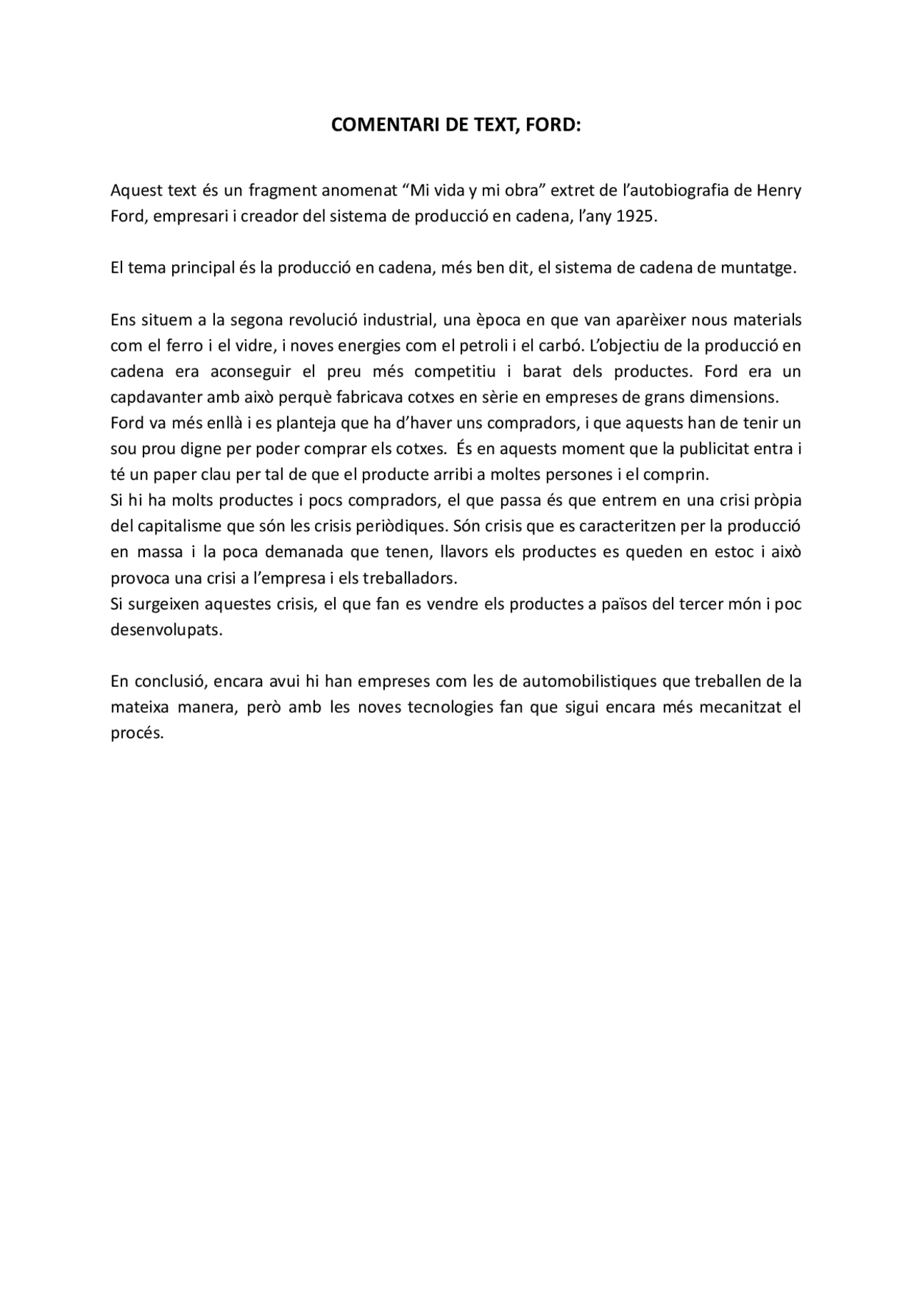 Comentari De Text Ford Apuntes De Historia Docsity