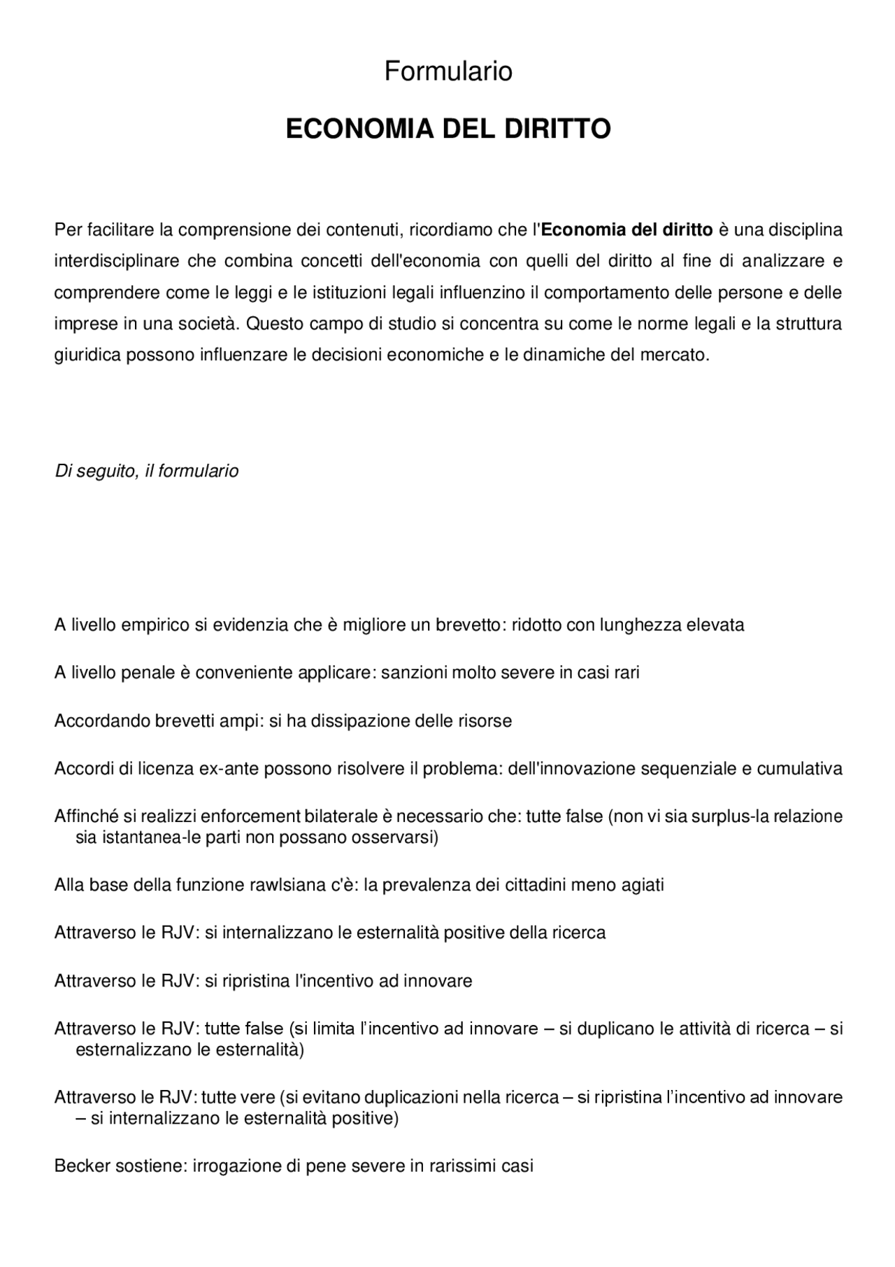 Economia Del Diritto Profssa Laino Domande Chiuse Panieri Di