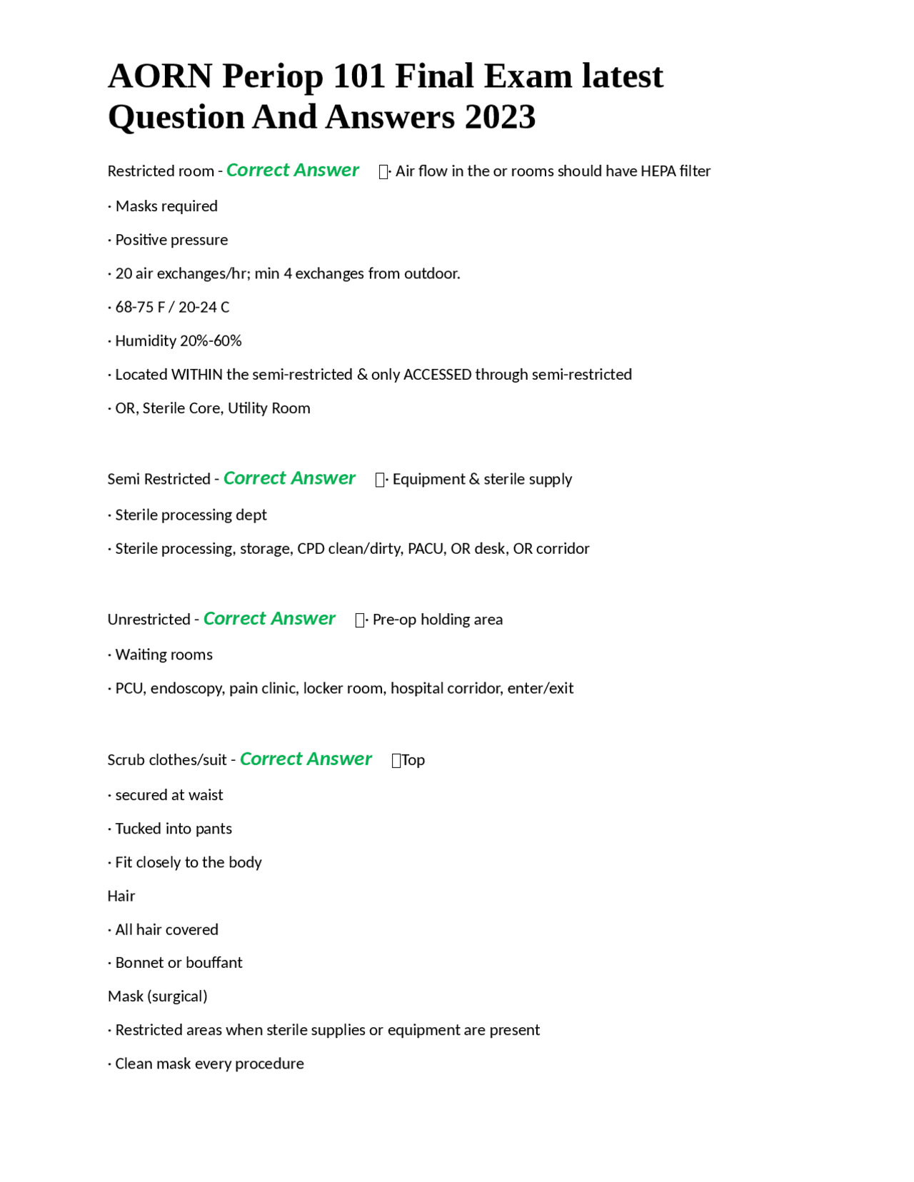 AORN Periop 101 Final Exam latest Question And Answers 2023 | Exams ...