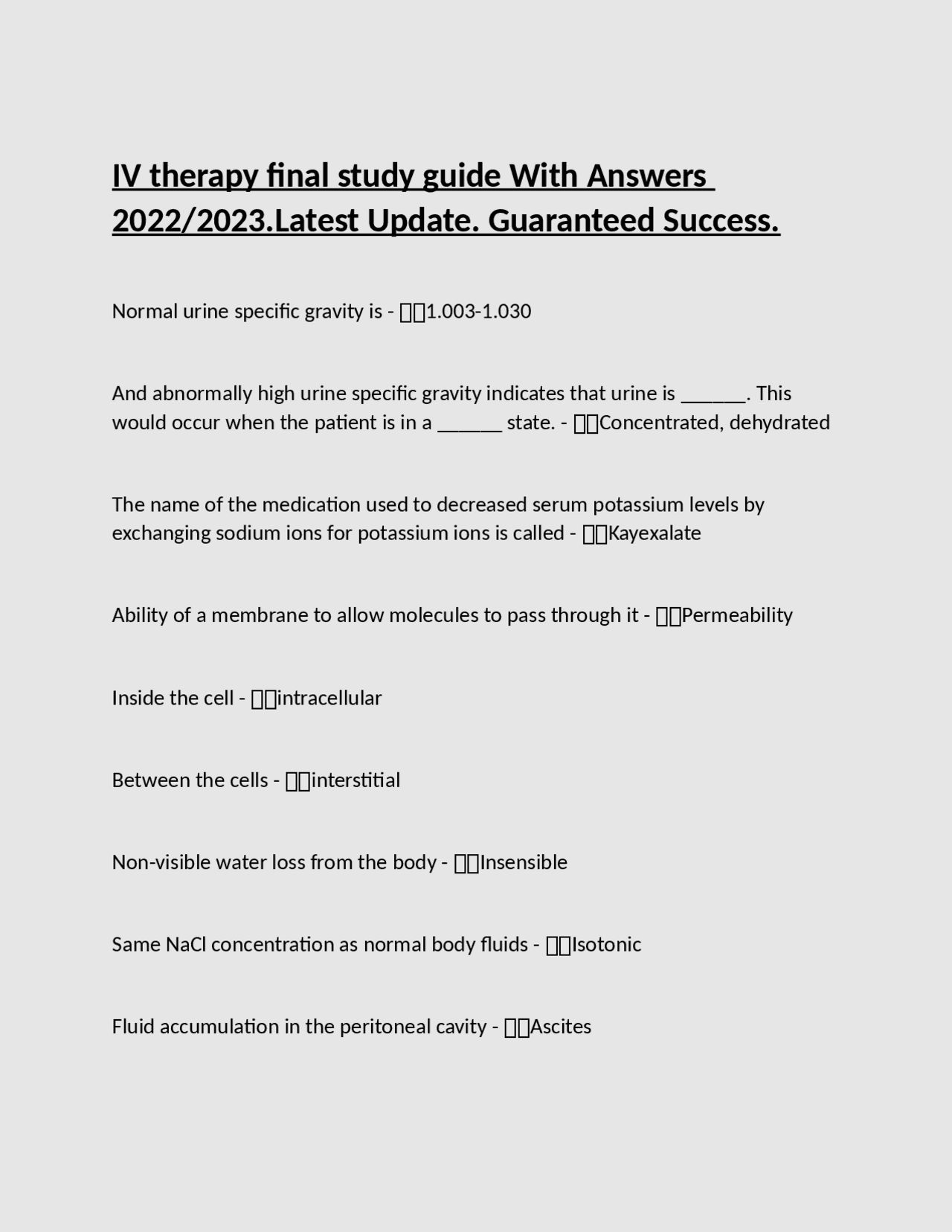 IV therapy final study guide With Answers 2022/2023.Latest Update ...