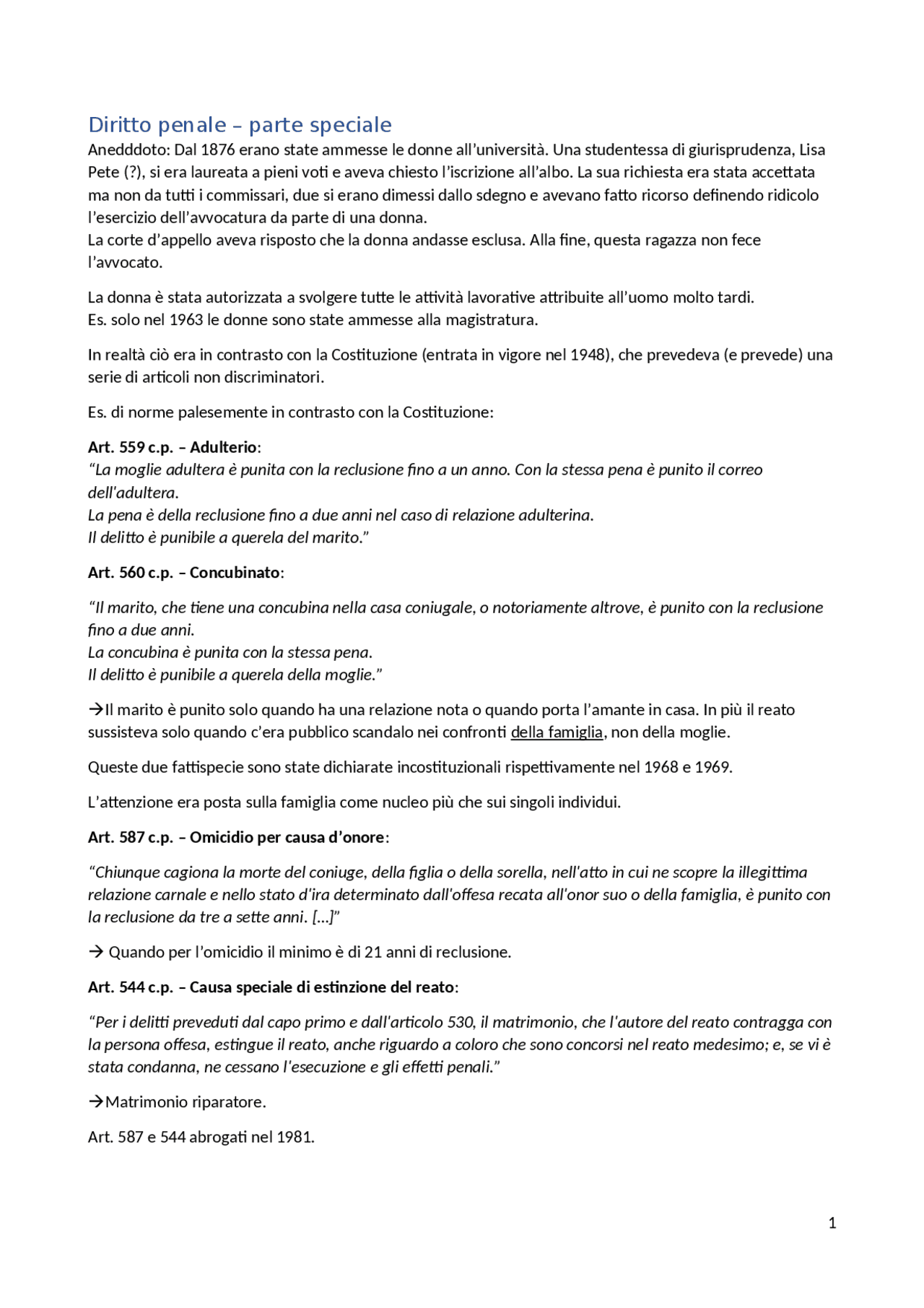 Diritto Penale Parte Speciale Appunti Di Diritto Penale Docsity