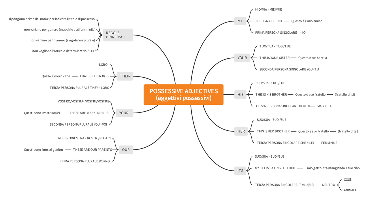 AGGETTIVI POSSESSIVI - POSSESSIVE ADJECTIVES | Schemi e mappe ...