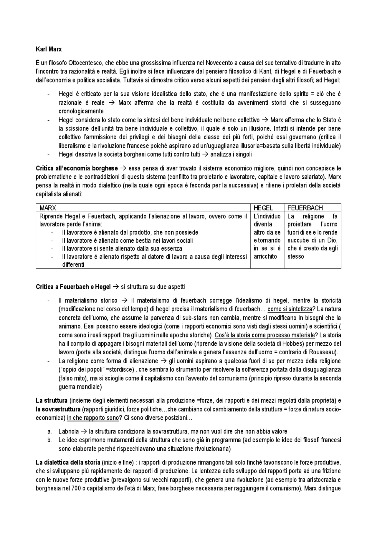 Karl Marx Il Pensiero Schemi E Mappe Concettuali Di Filosofia Docsity