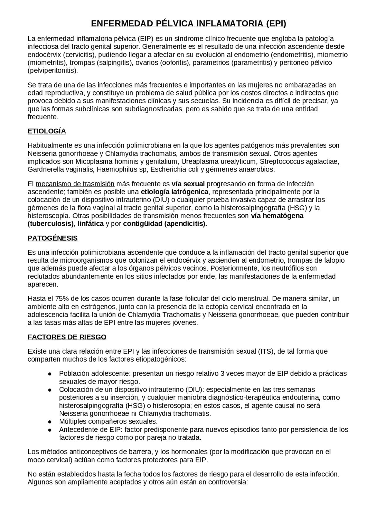 ENFERMEDAD PÉLVICA INFLAMATORIA (EPI) | Resúmenes de Ginecología | Docsity