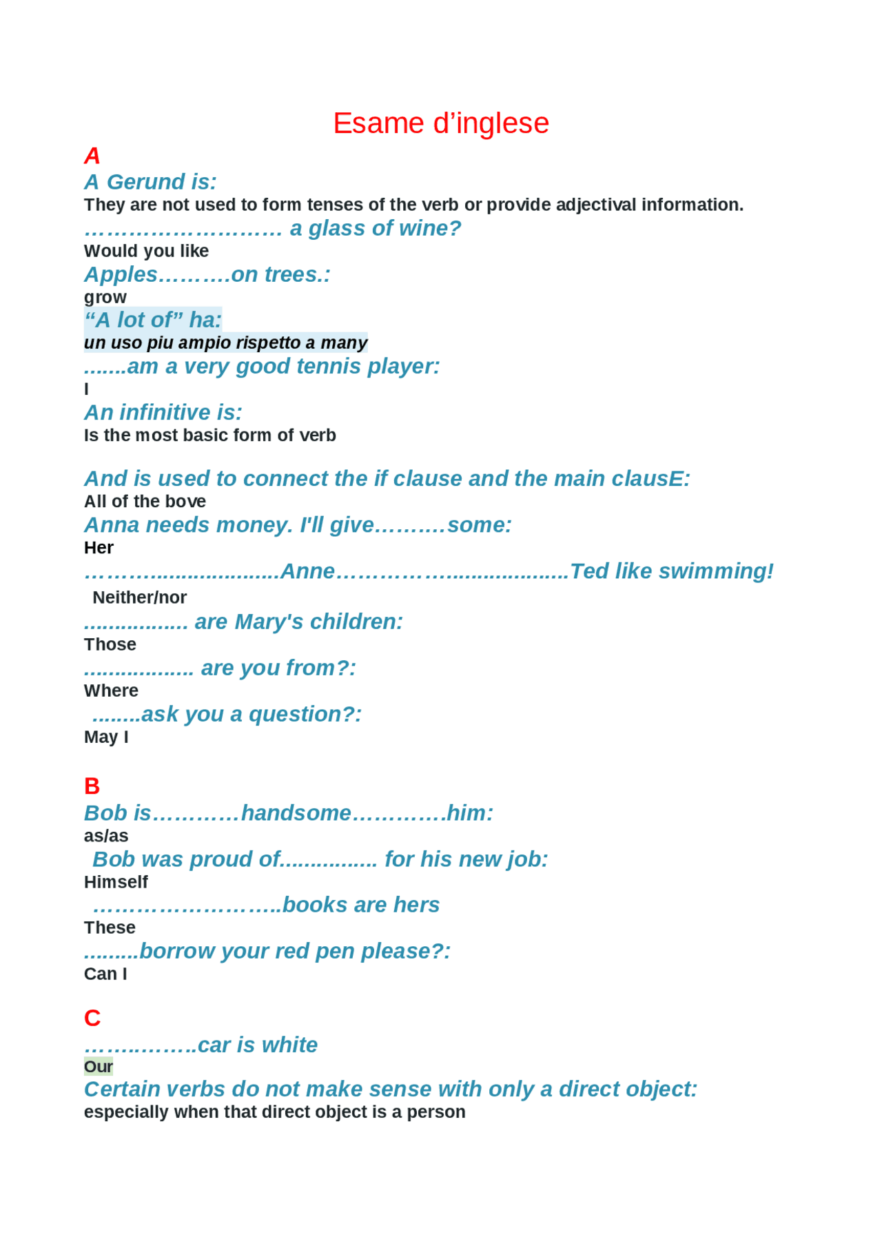 Paniere Lingua Inglese Gestione Dimpresa Prove Desame Di Lingua