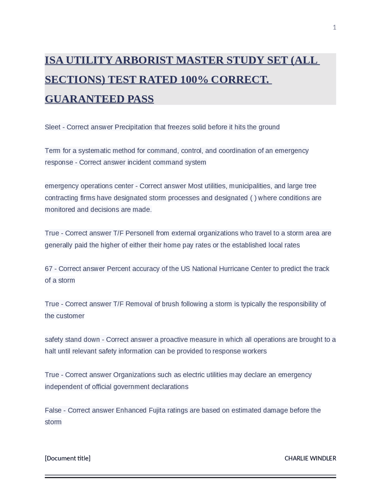 ISA UTILITY ARBORIST MASTER STUDY SET (ALL SECTIONS) TEST RATED 100% ...