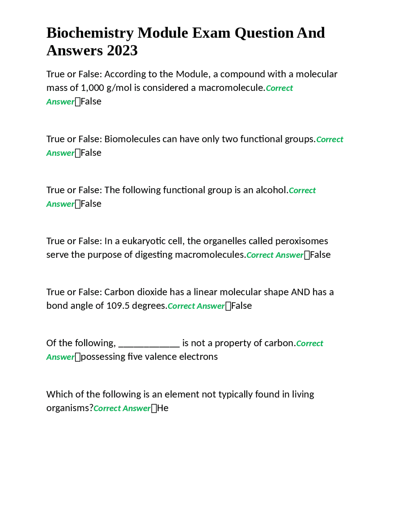 Biochemistry Module Exam Question And Answers 2023 Exams Nursing