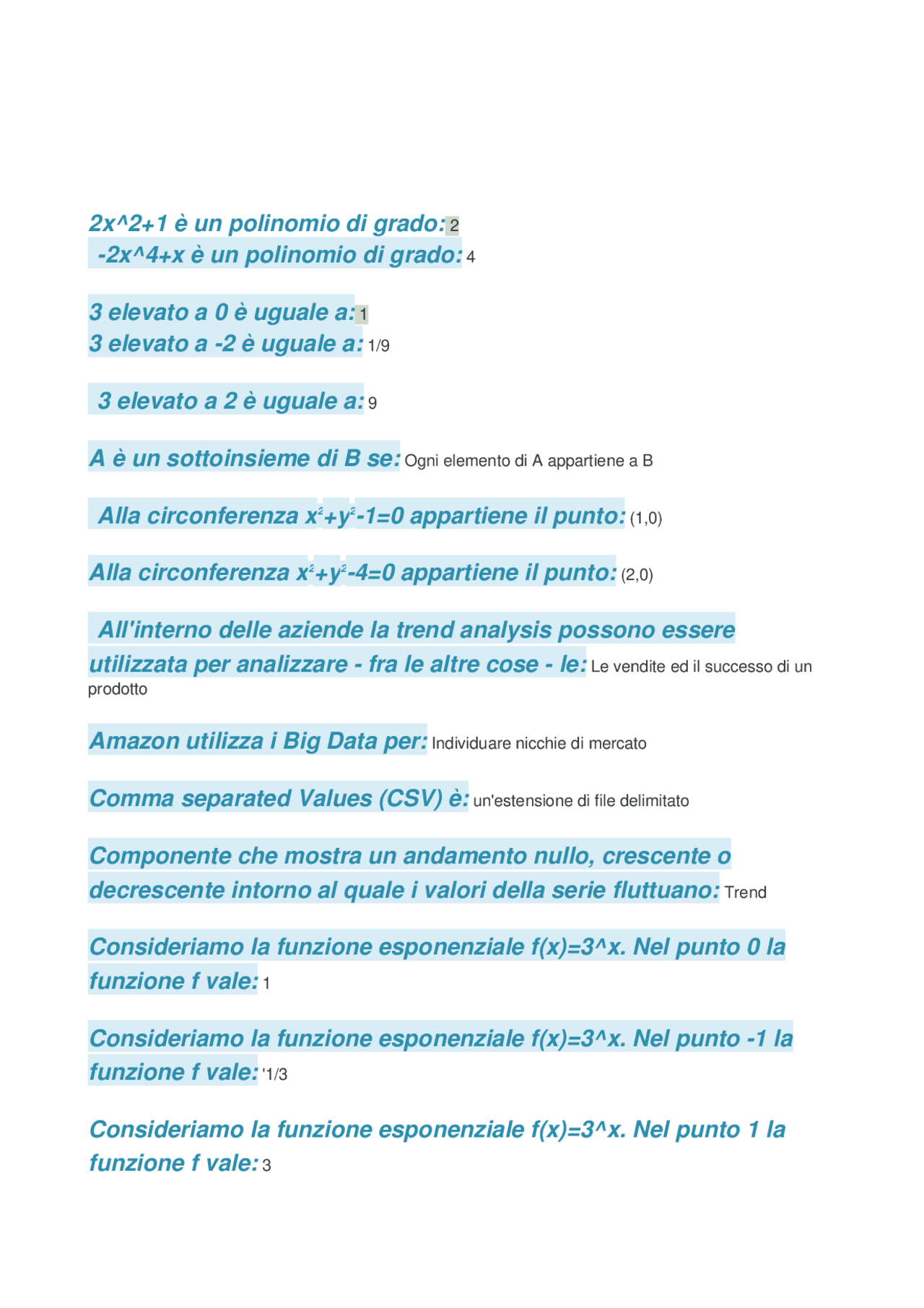 Paniere Esami Metodi Quantitativi E Applicazioni Per I Big Data Prove
