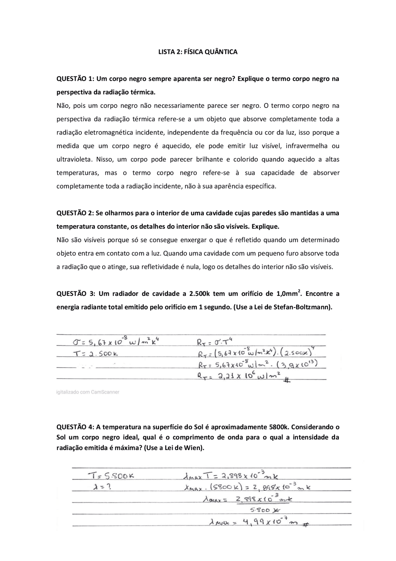 Física Quântica - Lista 2 | Exercícios Física Quântica | Docsity