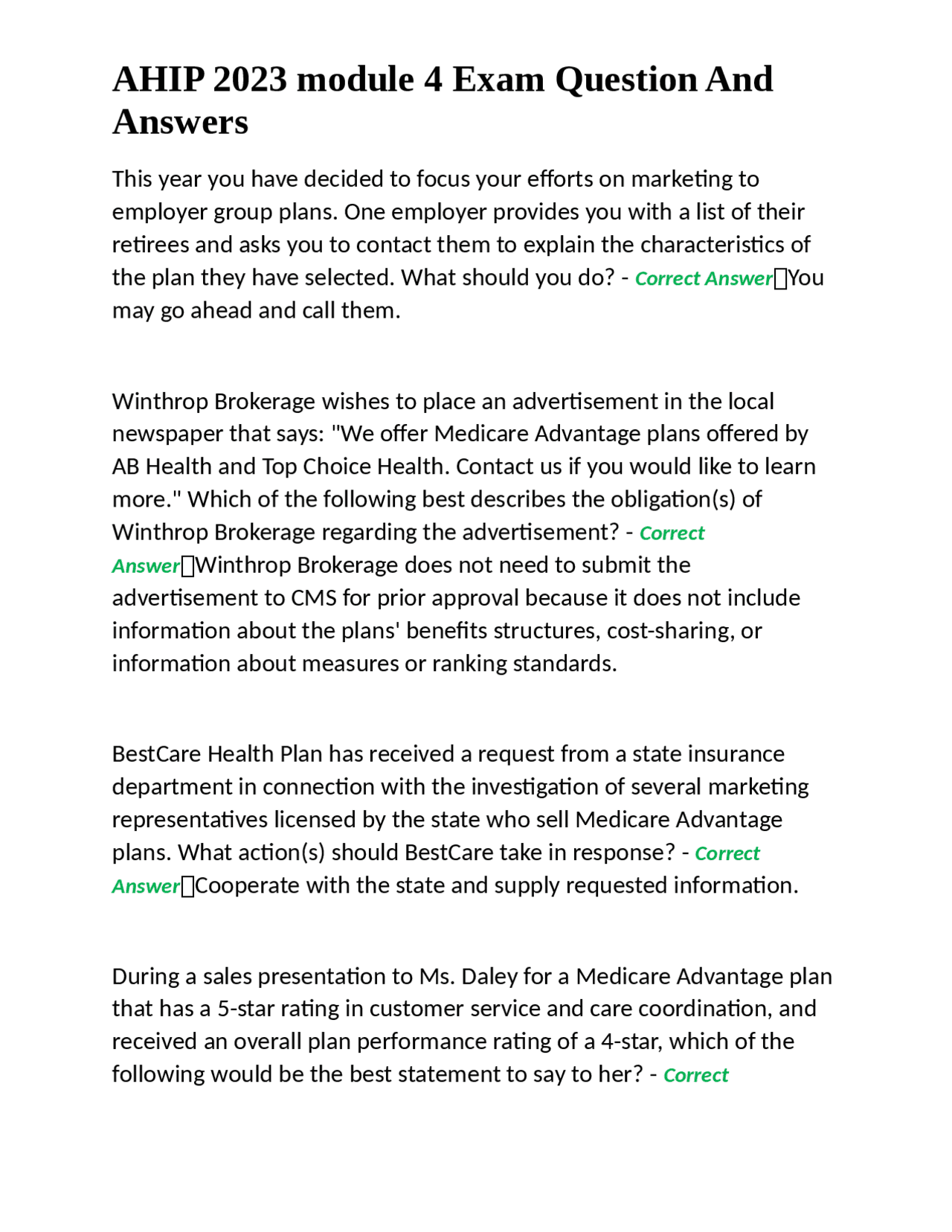 AHIP 2023 module 4 Exam Question And Answers | Exams Nursing | Docsity